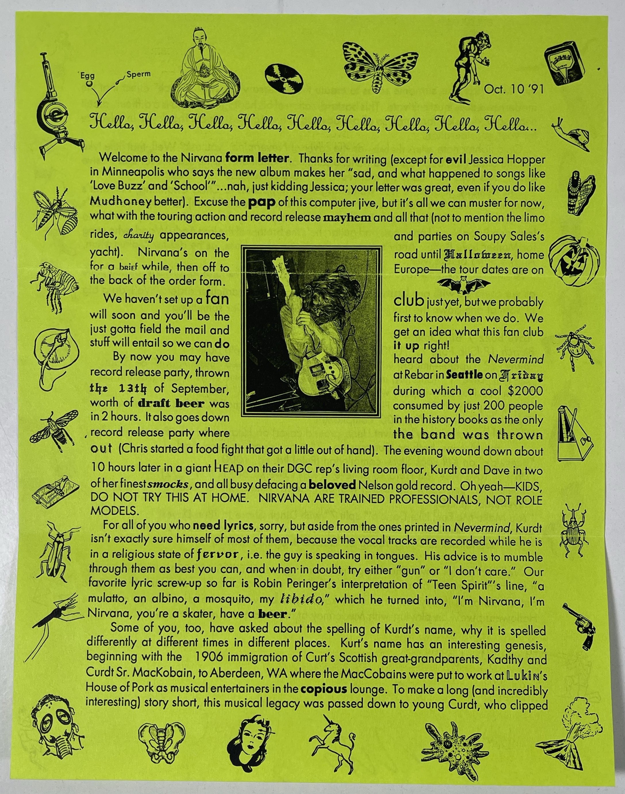 Lot 492 - NIRVANA - THREE 1991 FAN CLUB LETTERS