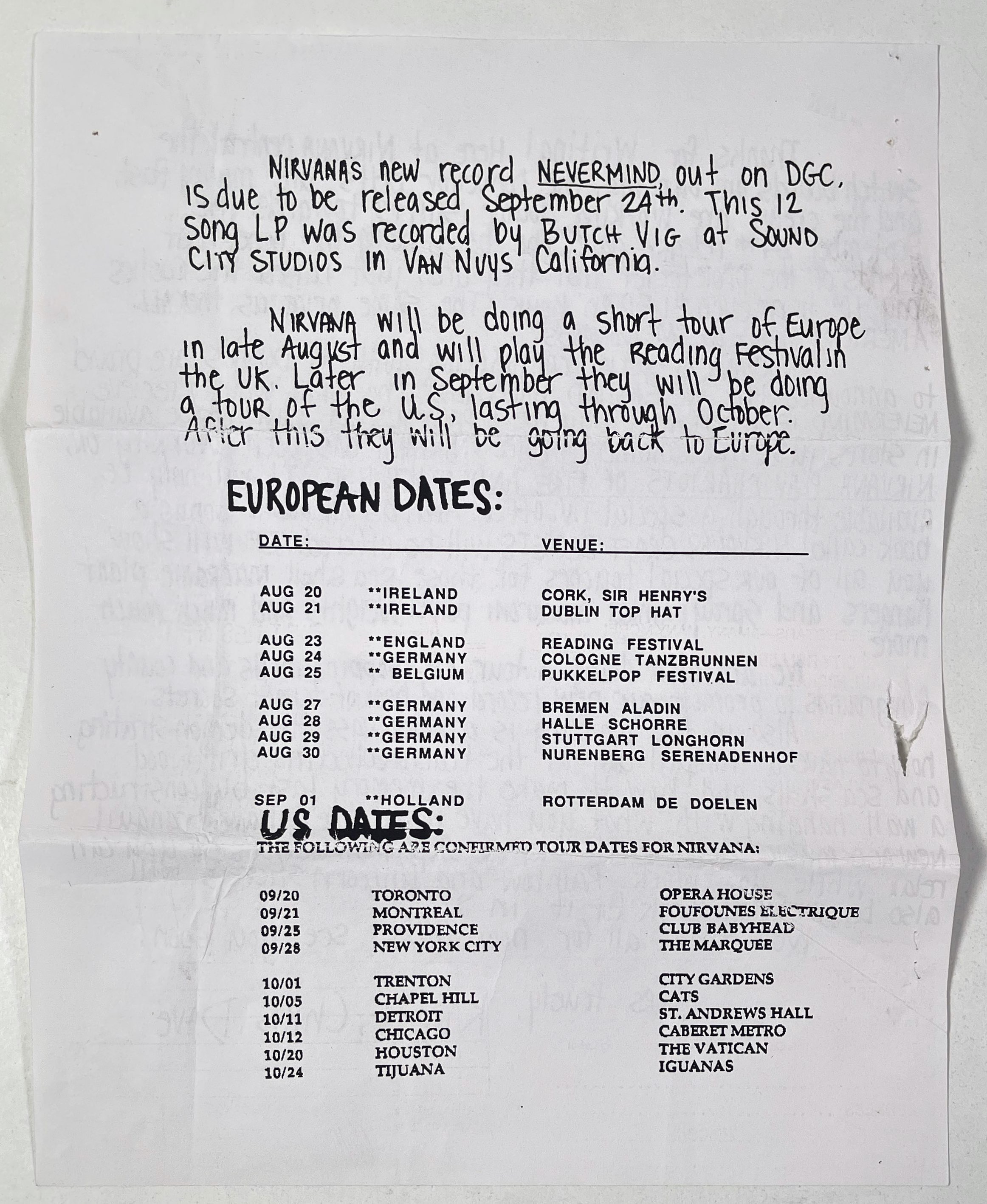 Lot 492 - NIRVANA - THREE 1991 FAN CLUB LETTERS