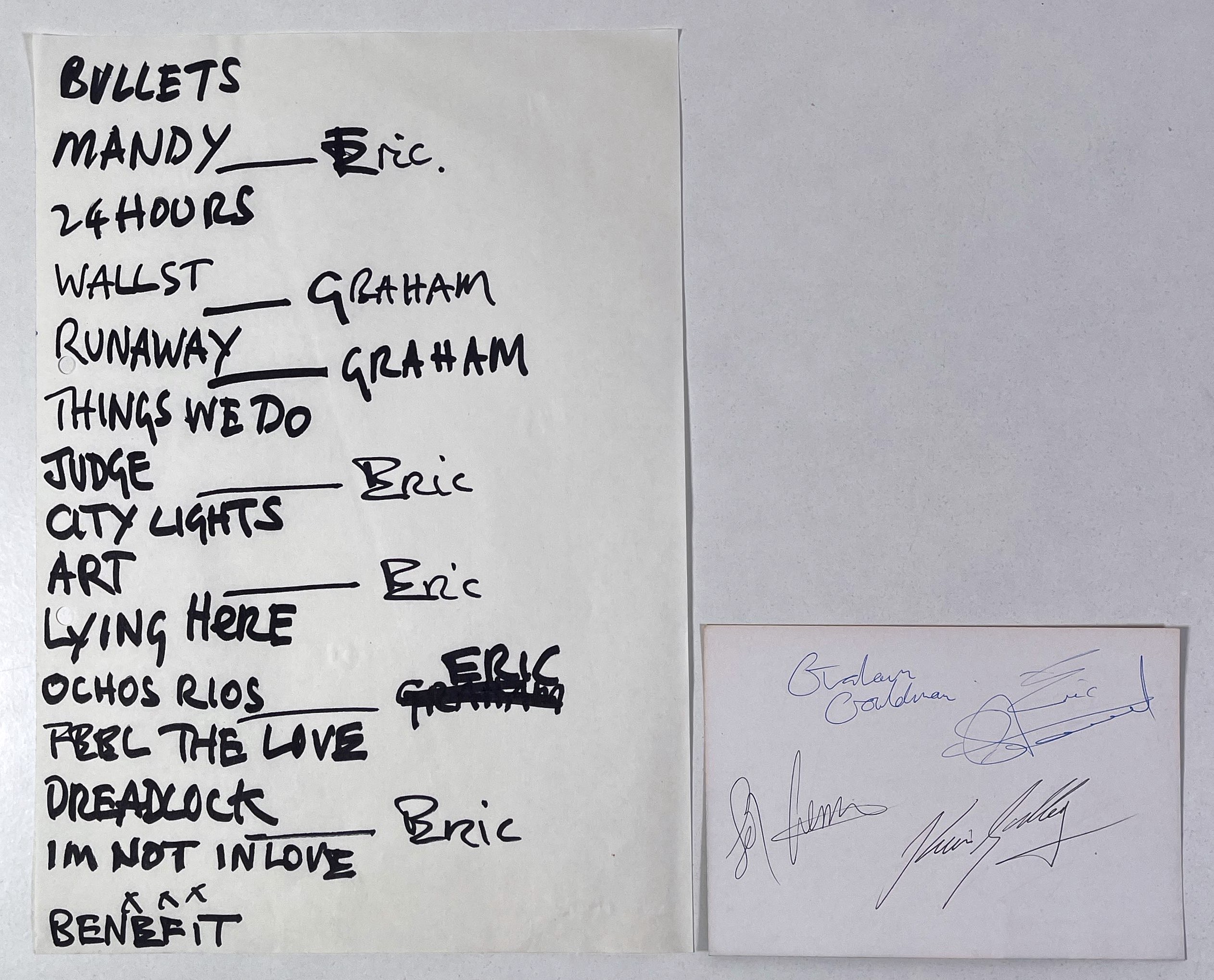Lot 489 - 10CC - HANDWRITTEN SET LIST - SIGNED