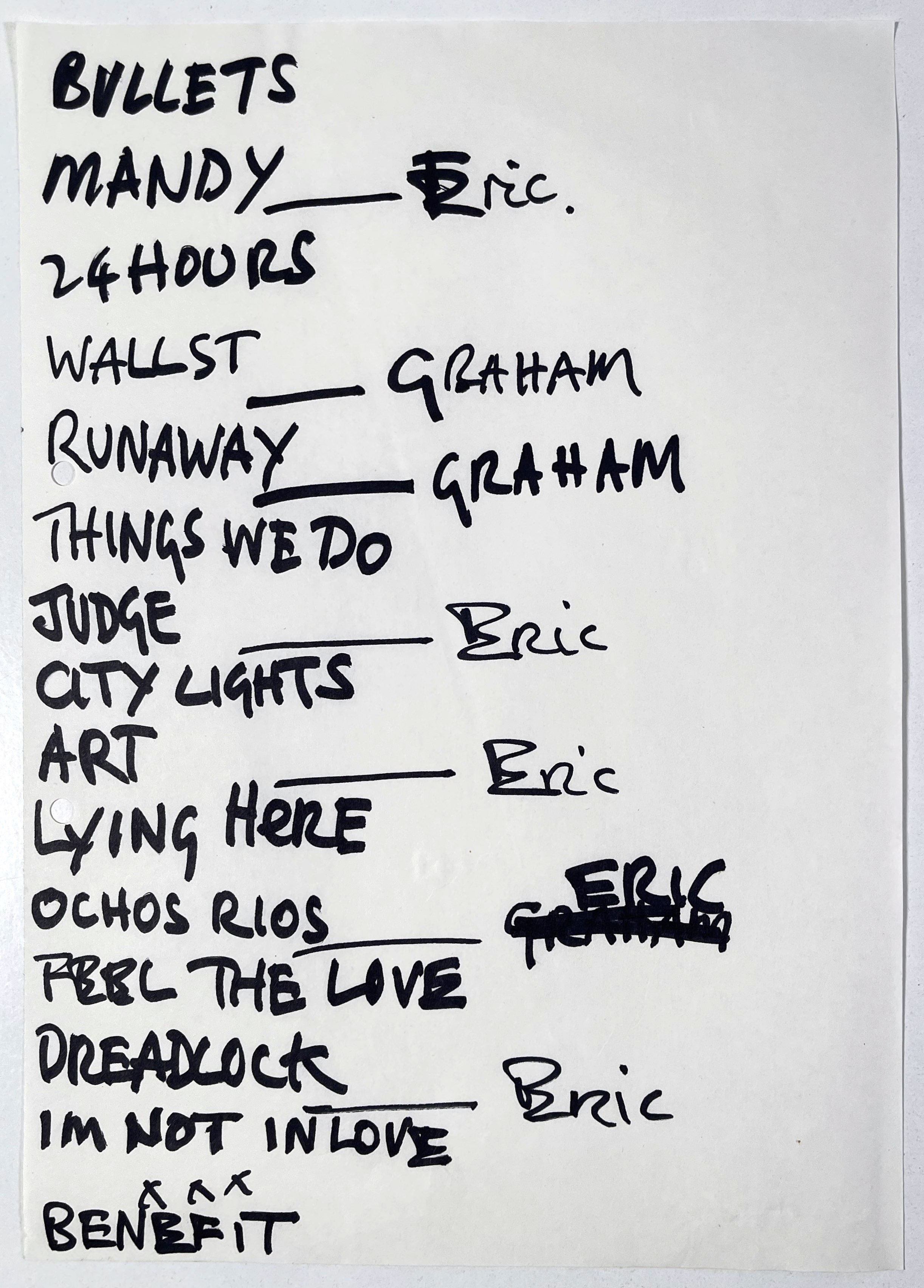 Lot 489 - 10CC - HANDWRITTEN SET LIST - SIGNED