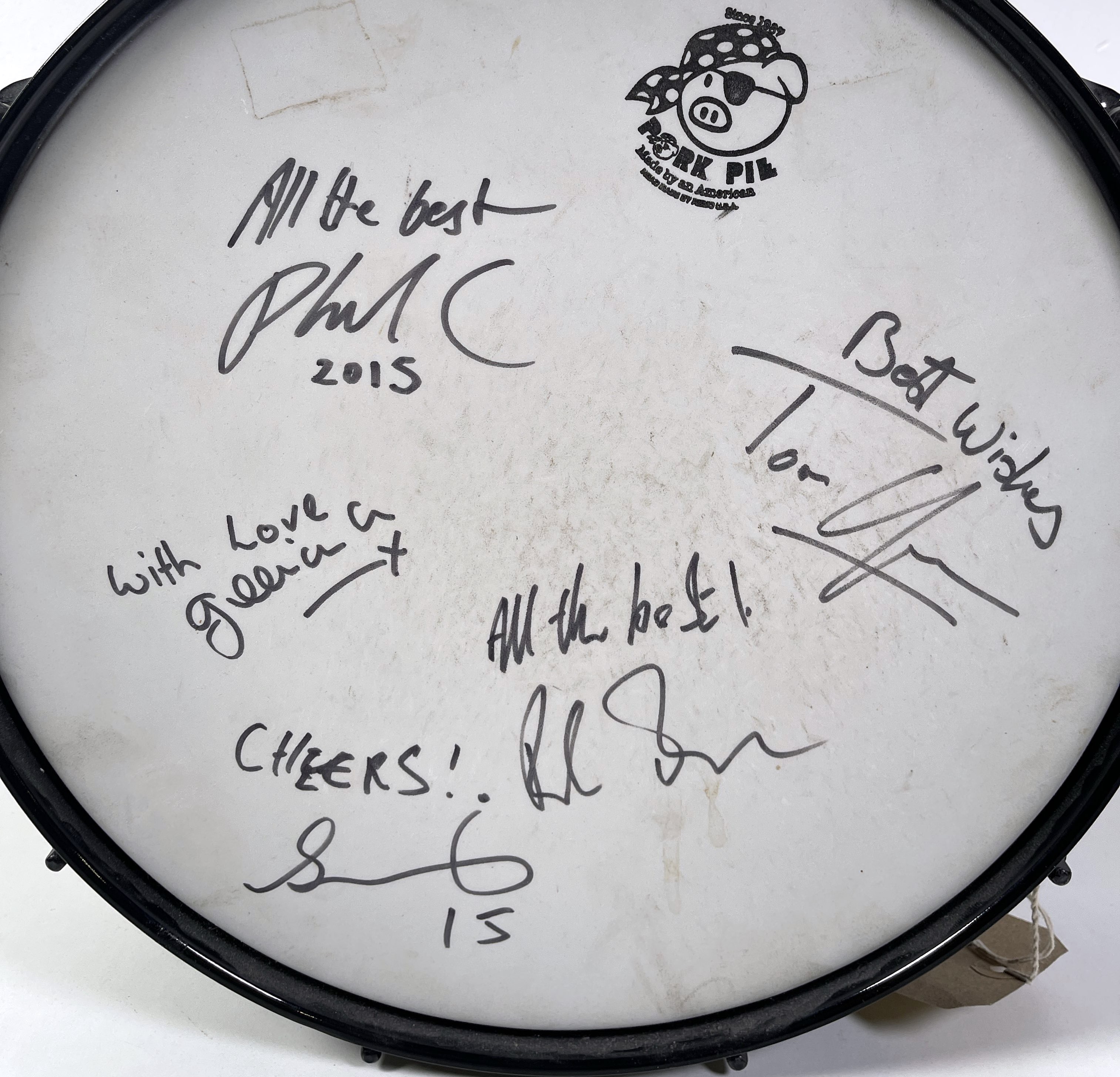 Lot 438 - NEW ORDER - A FULLY SIGNED DRUM SKIN.
