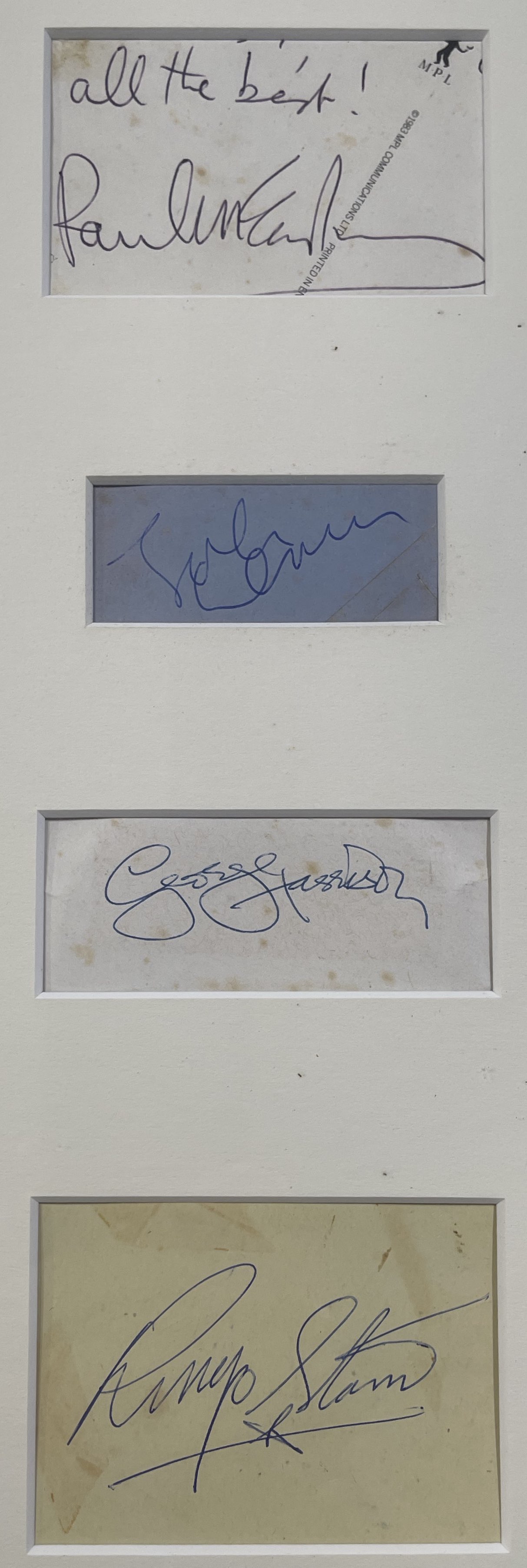 Lot 378 - THE BEATLES - FULL SET OF SIGNATURES IN