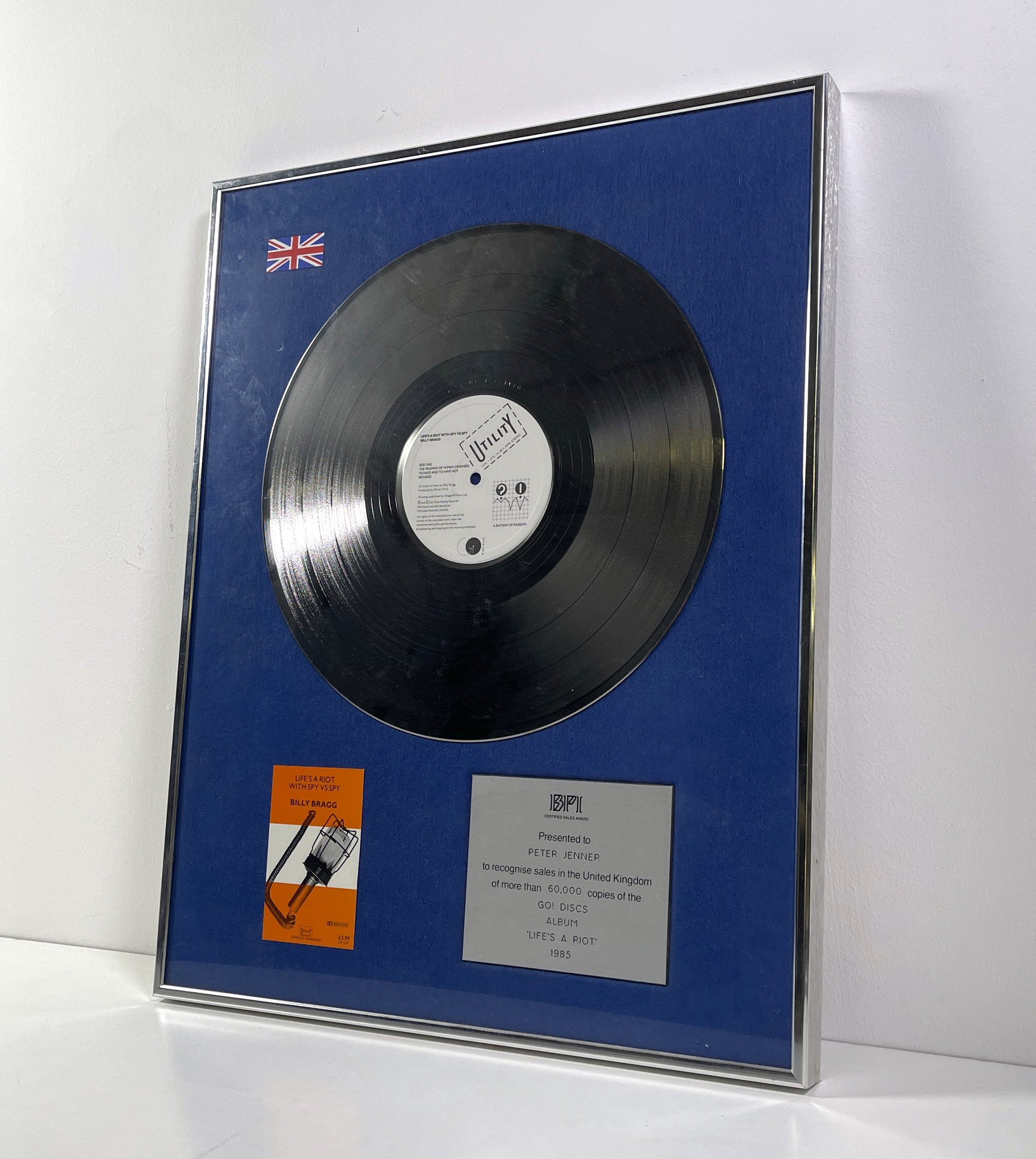 Lot 359 - BILLY BRAGG - OFFICIAL BRITISH BPI AWARD FOR