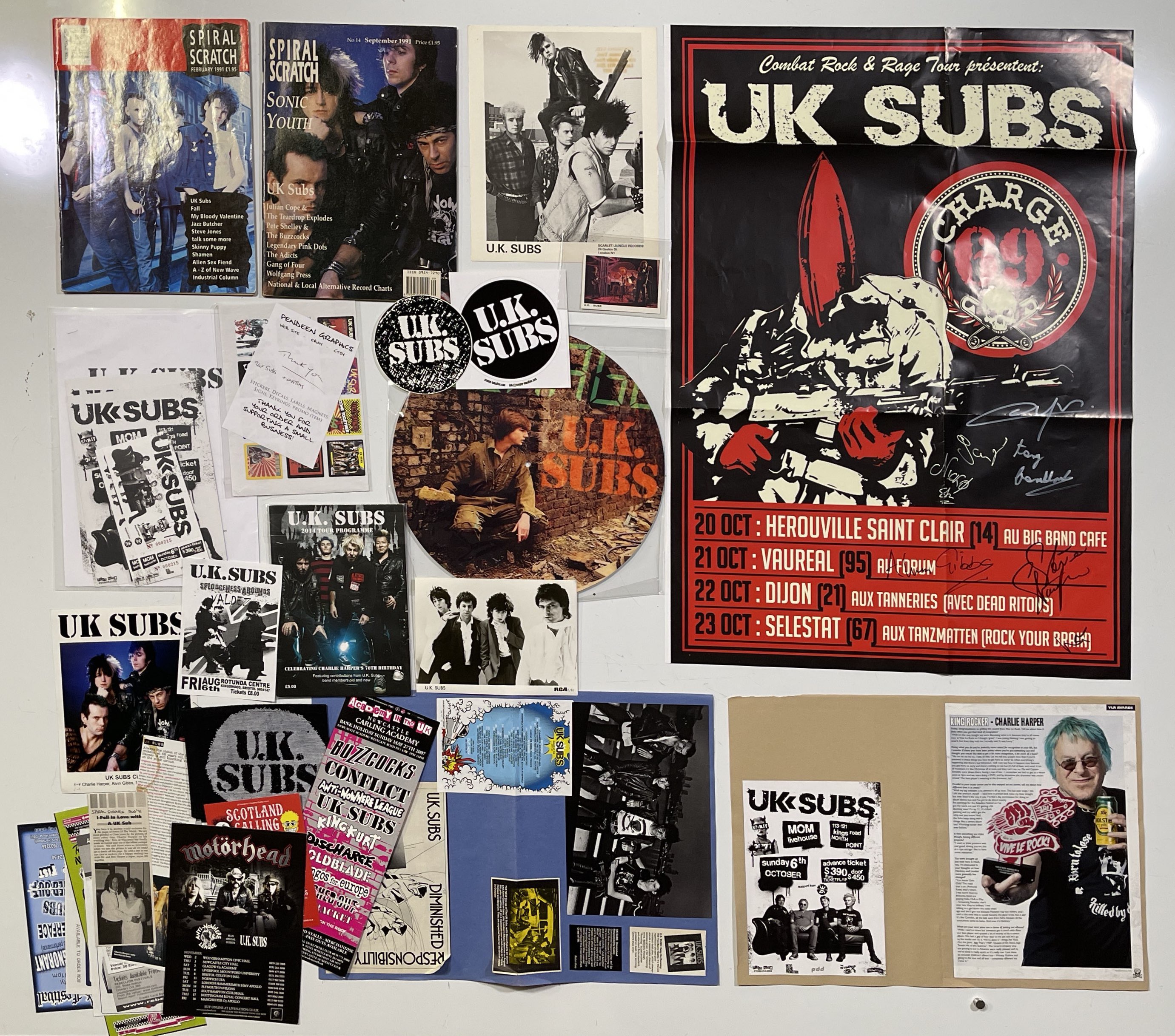 Lot 543 - UK SUBS - SIGNED POSTER AND MEMORABILIA.