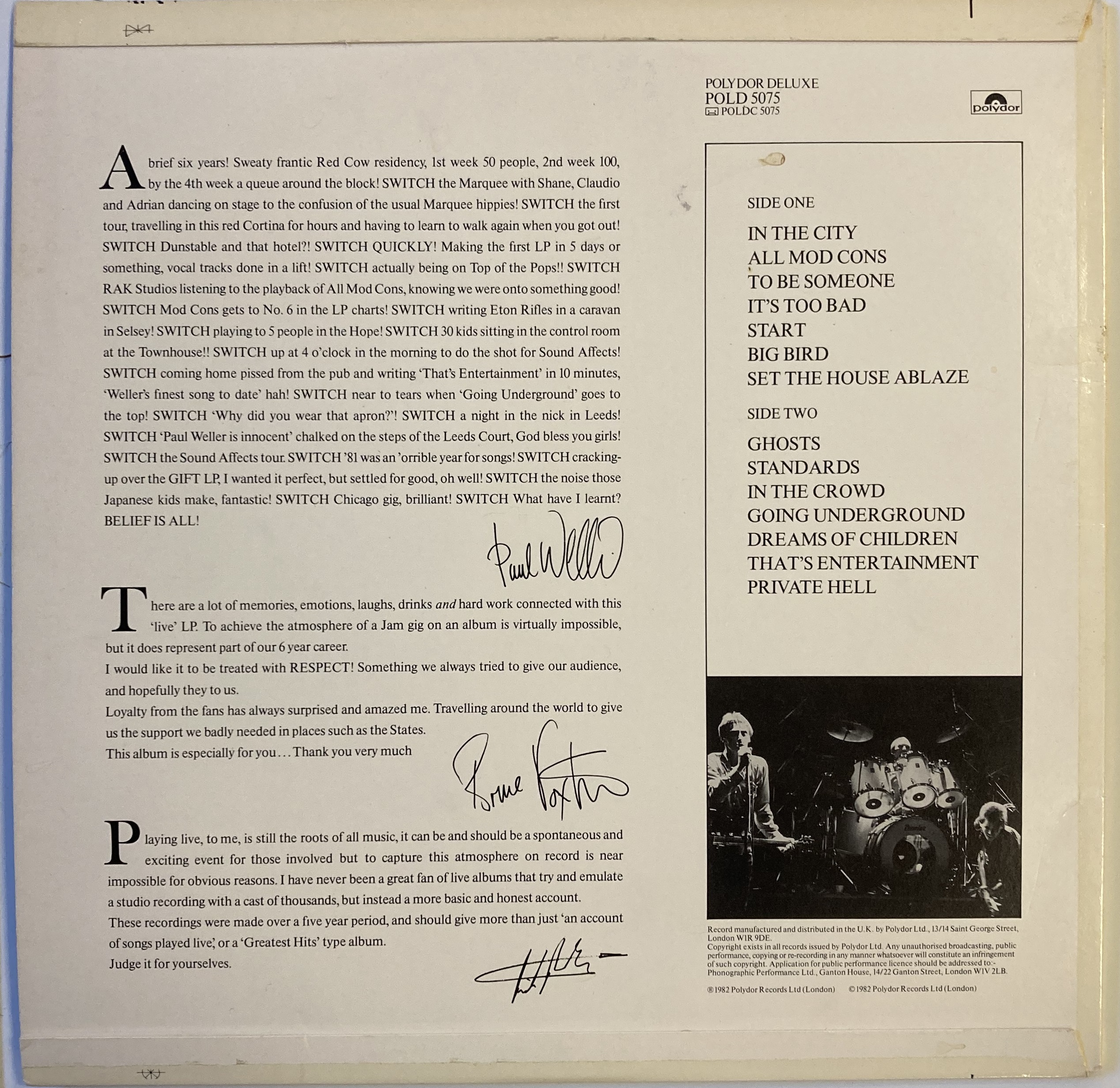 Lot 365 - THE JAM FULLY SIGNED LP SLEEVE