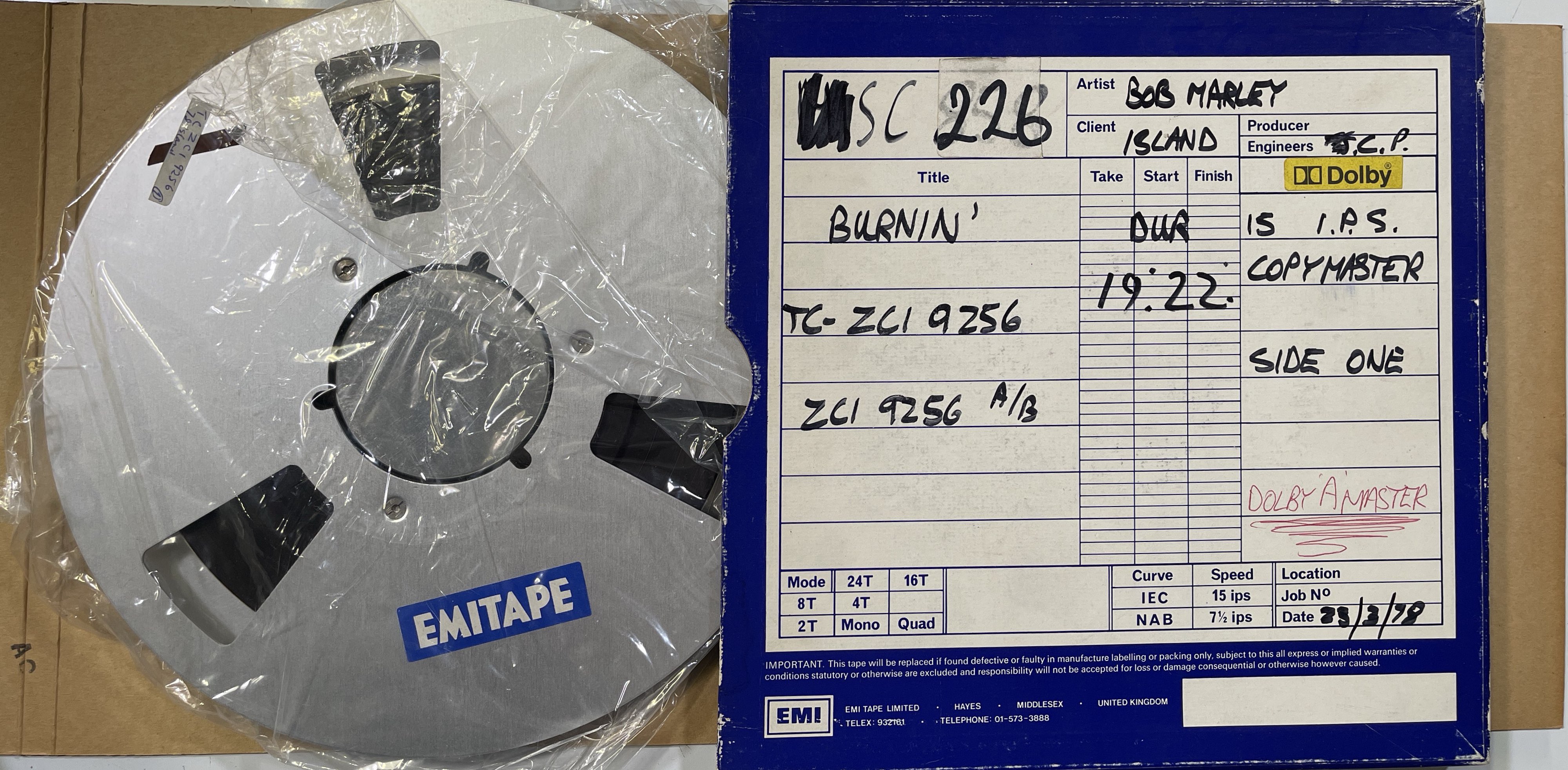 Lot 517 - BOB MARLEY - TRIDENT / ISLAND MASTER TAPES.