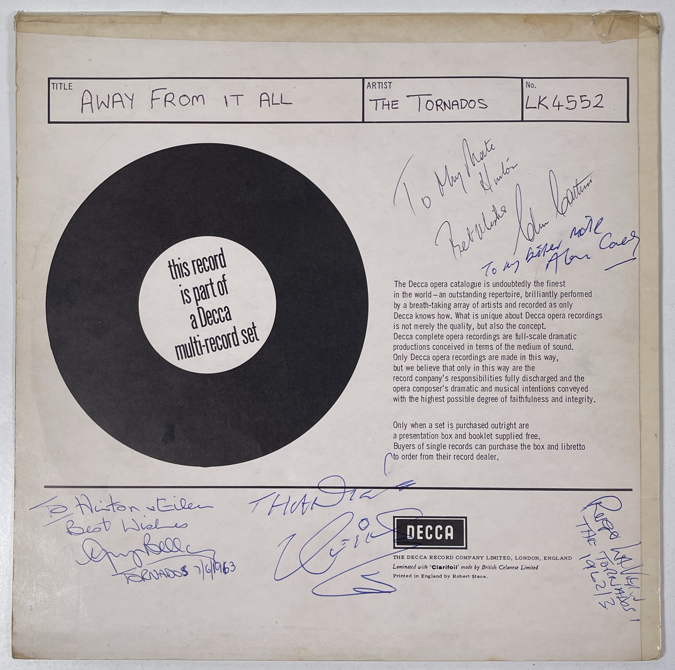 Lot 300 - THE TORNADOS - 'FACTORY SAMPLE' AWAY FROM IT