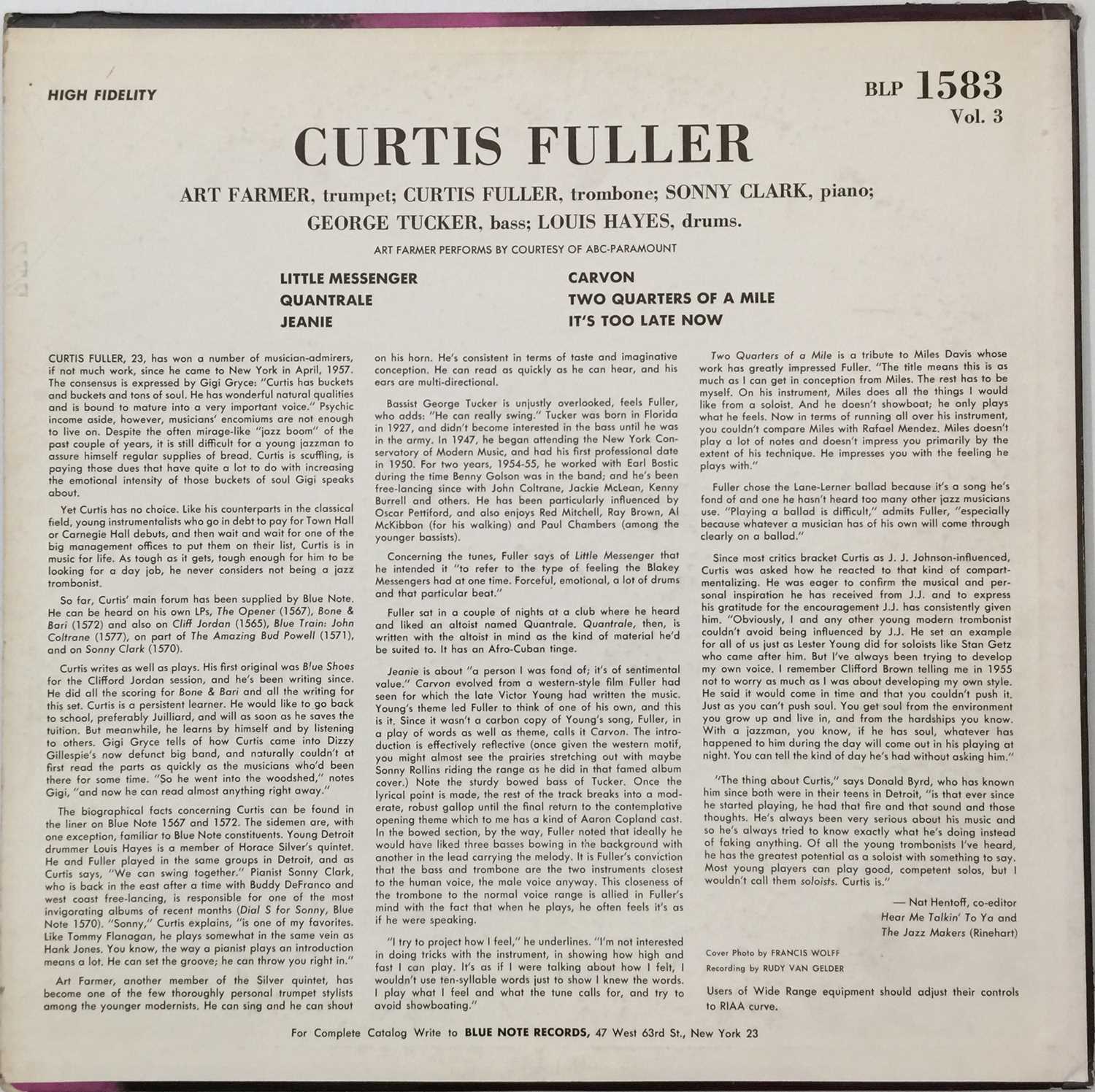 Lot 47 - CURTIS FULLER - VOLUME 3 LP (BLUE NOTE