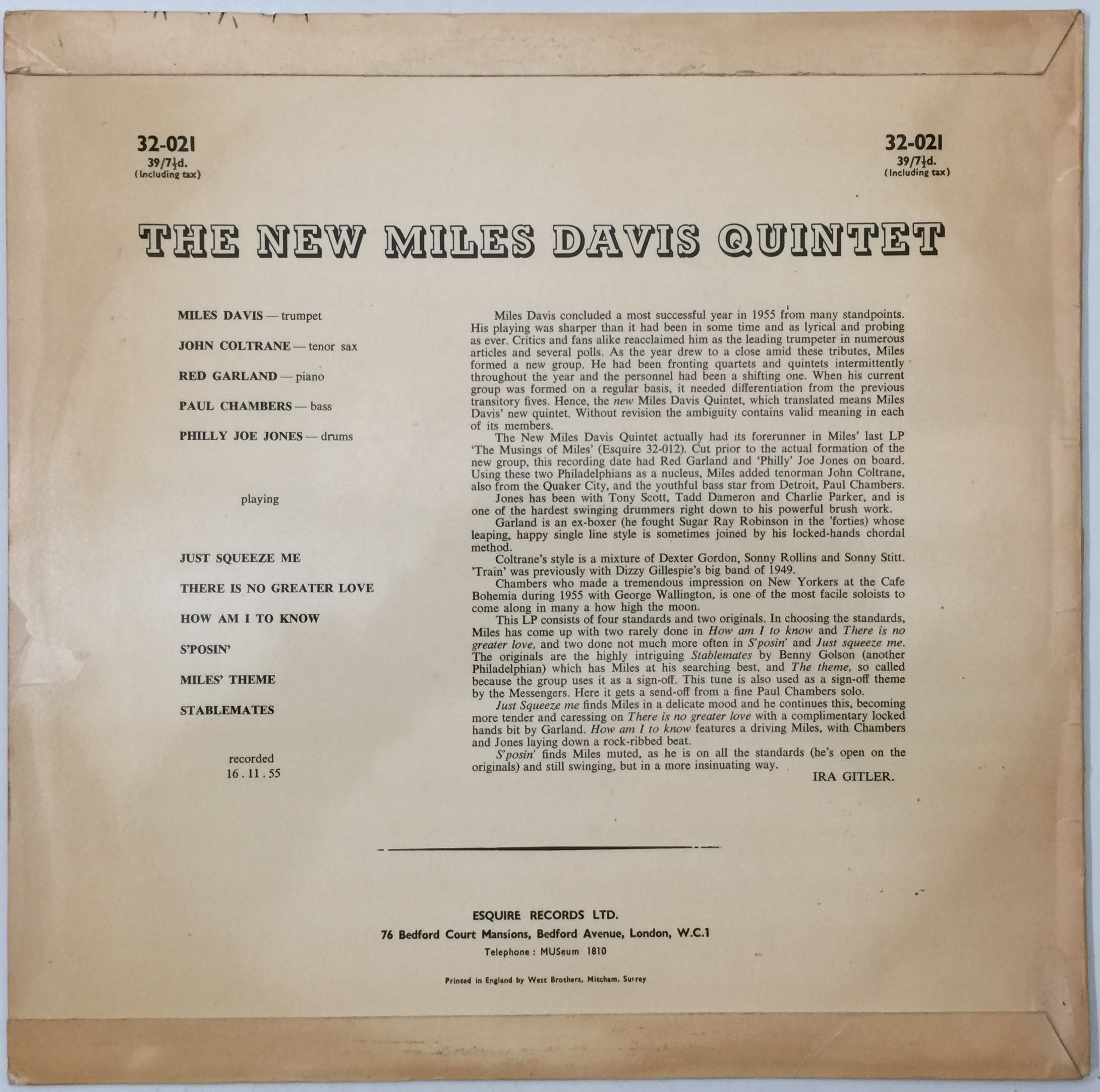 Lot 166 - THE NEW MILES DAVIS QUINTET - MILES LP (UK