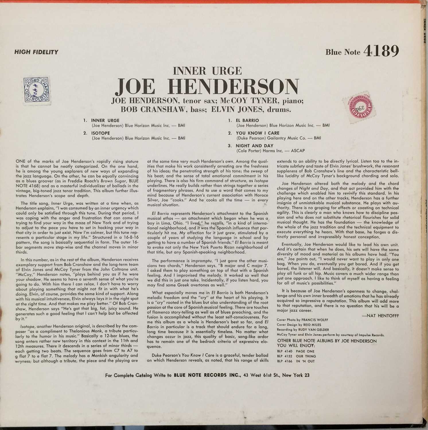 Lot 177 - JOE HENDERSON - INNER URGE LP (US MONO OG