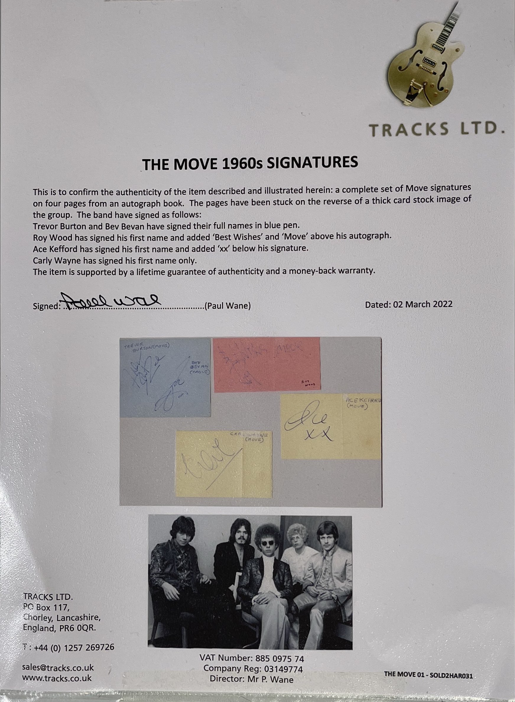 Lot 296 - THE MOVE - FULL SET OF SIGNATURES IN FRAMED