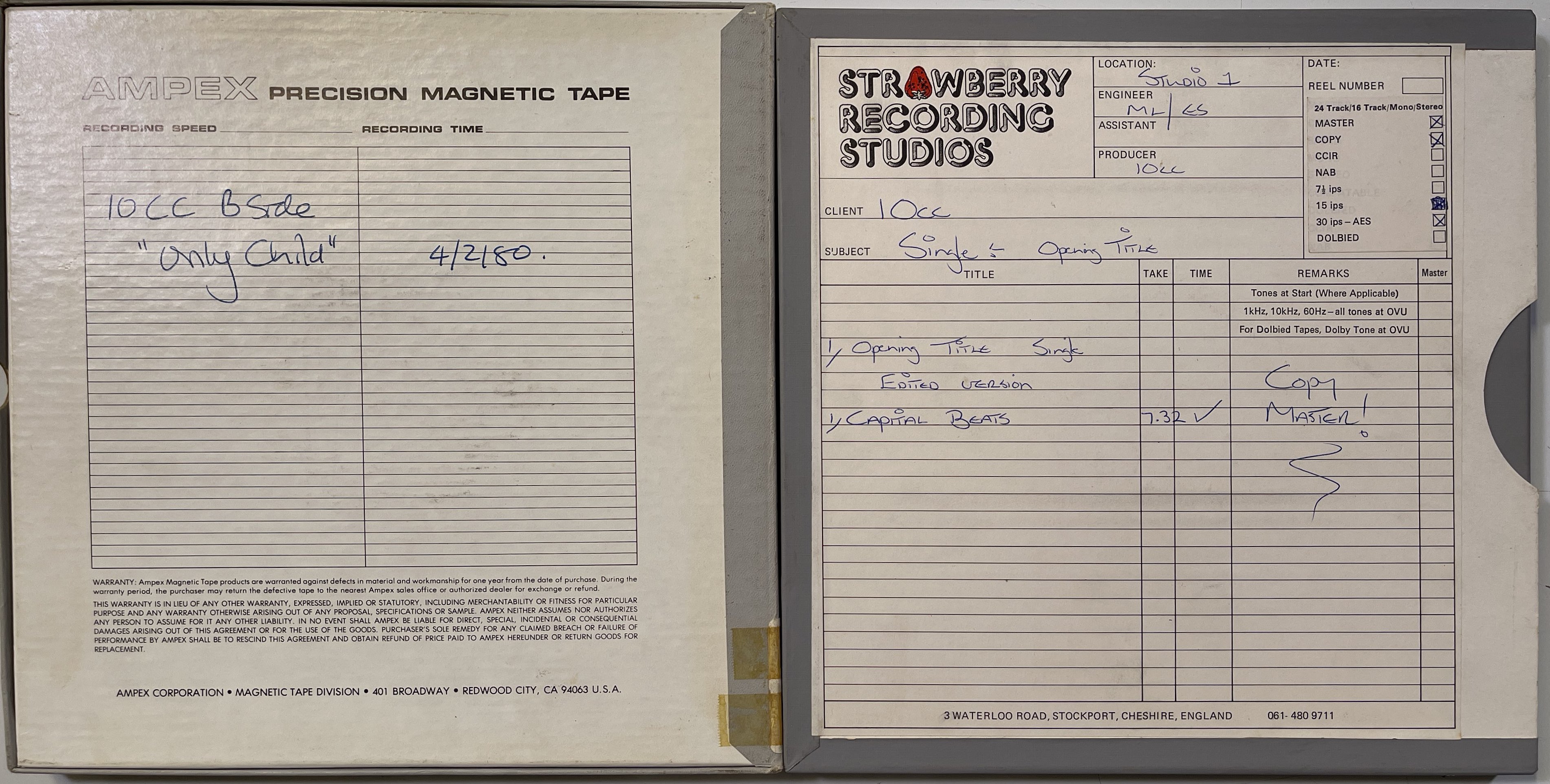 Lot 449 - 10CC - MASTER/RECORDING TAPE COLLECTION