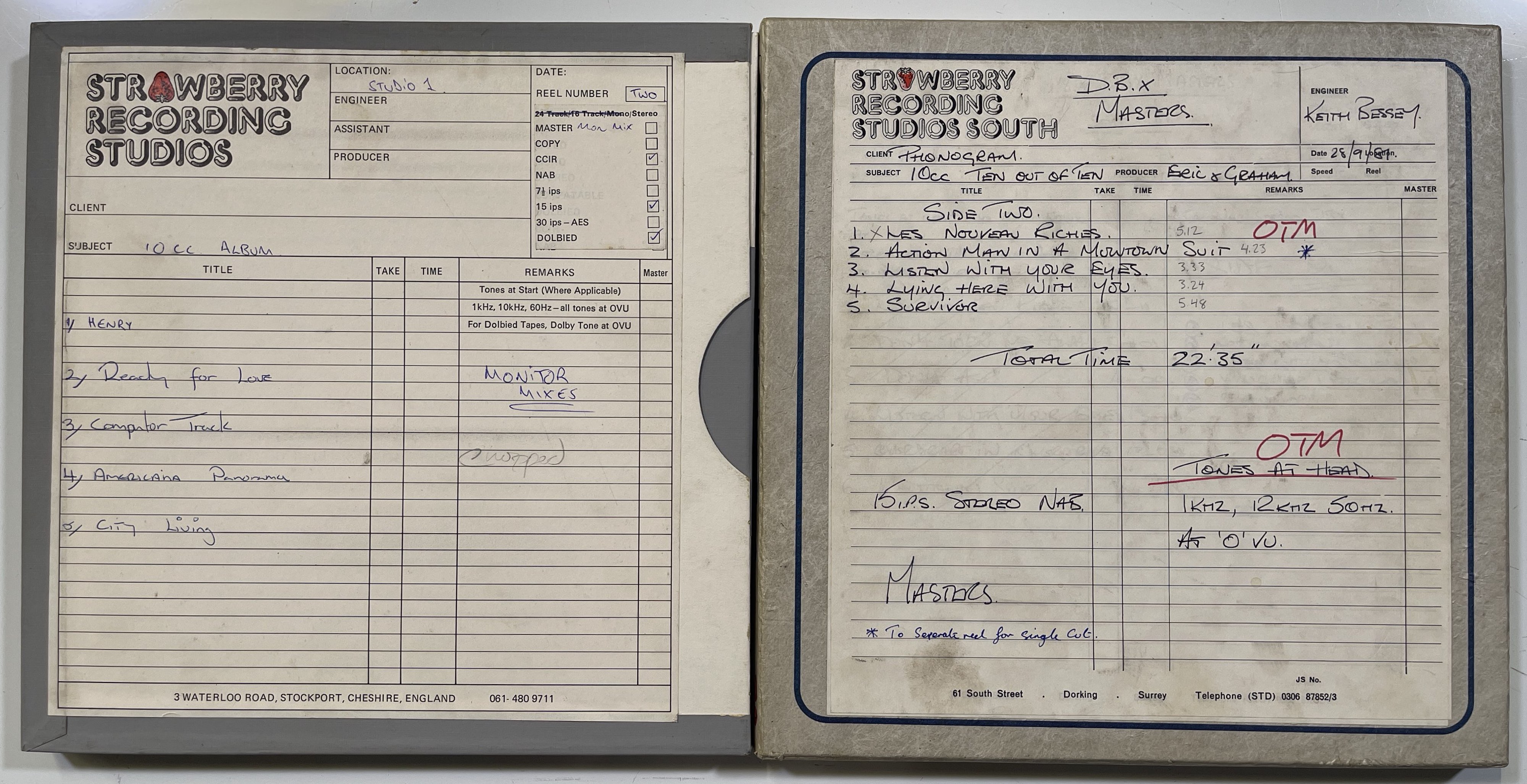 Lot 460 - 10CC - MASTER/RECORDING TAPE COLLECTION.