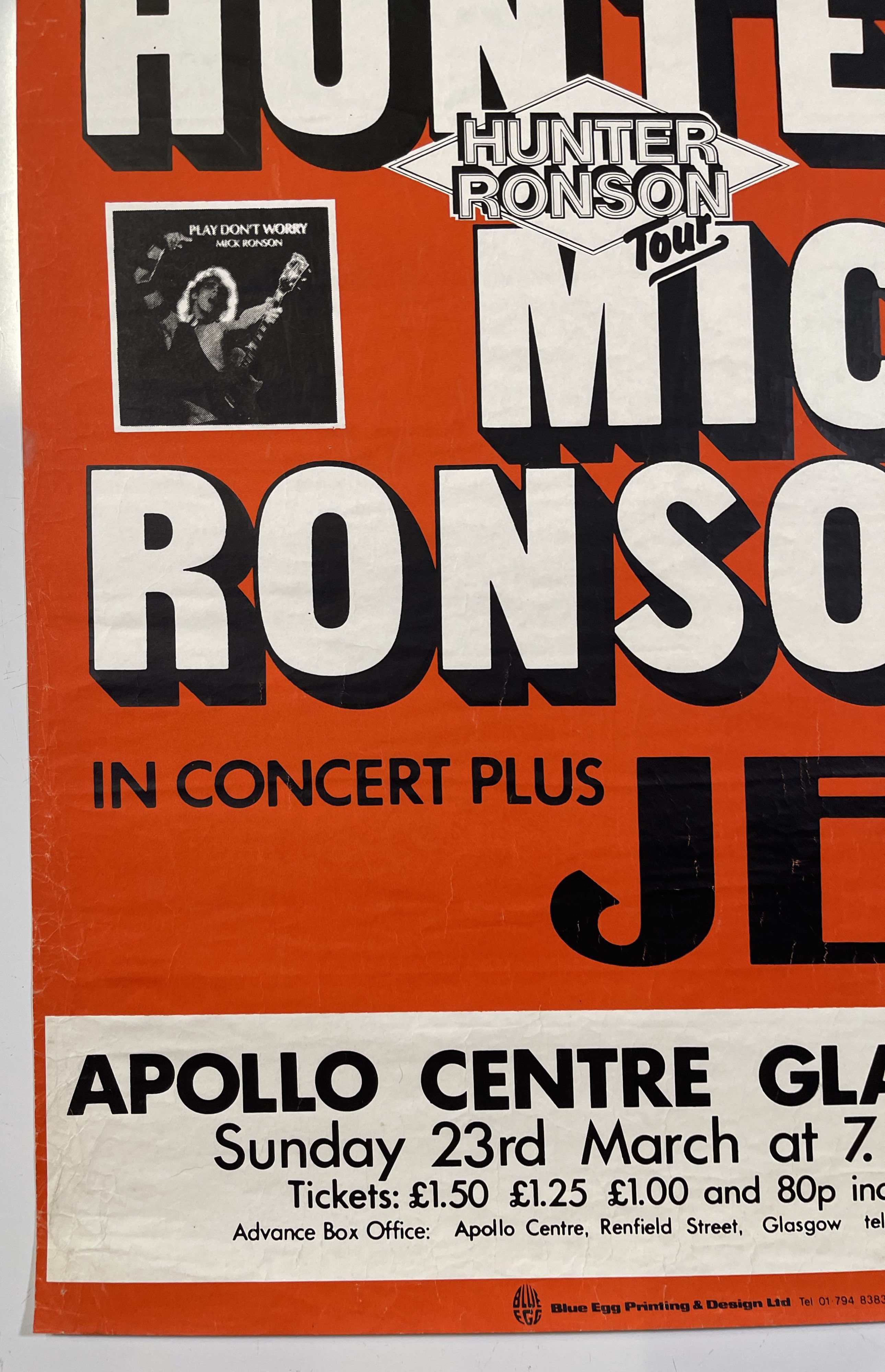 Lot 224 - MICK RONSON / IAN HUNTER - ORIGINAL GLASGOW