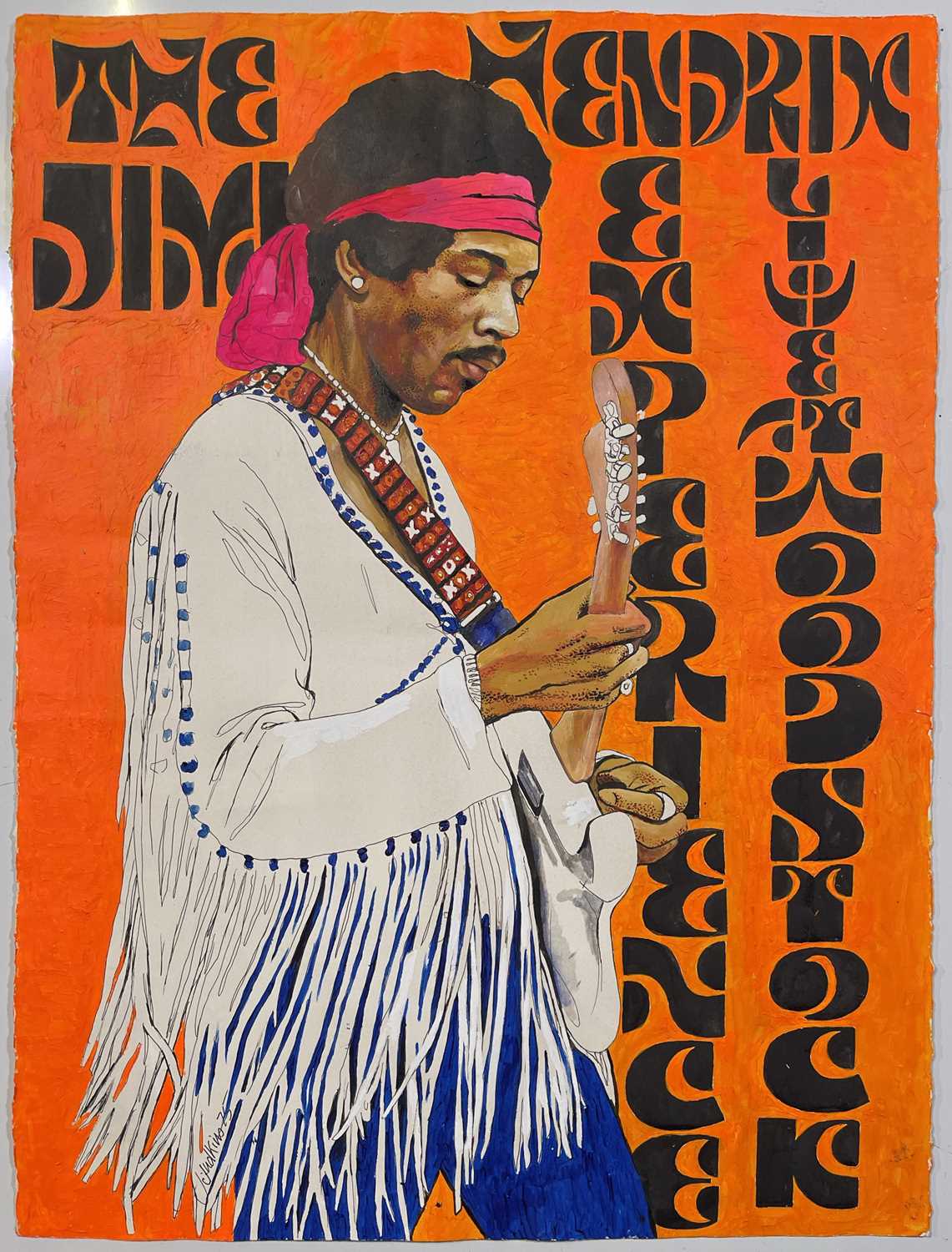 Lot 263 - JIMI HENDRIX - HAND PAINTED POSTER.