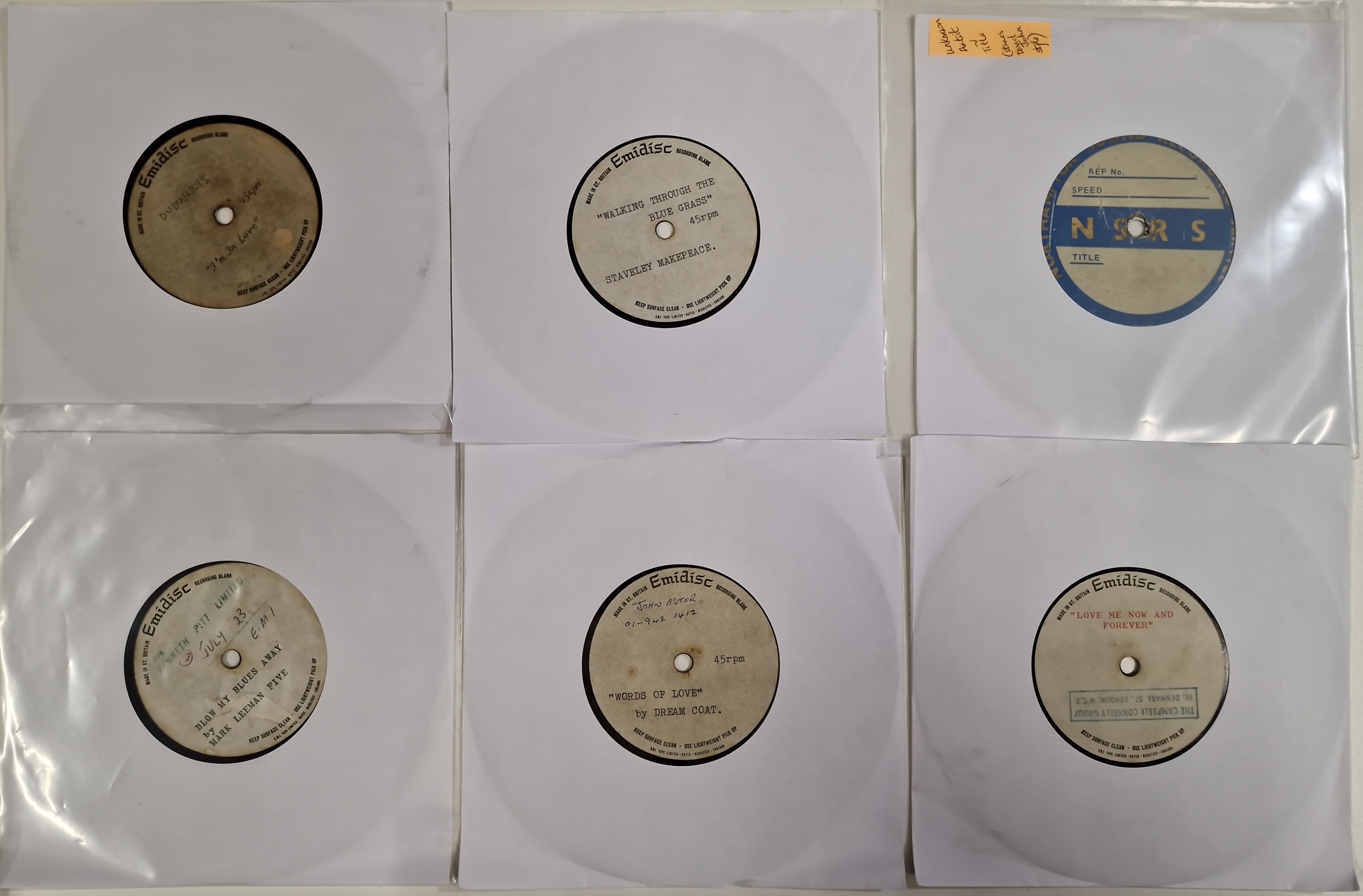 Lot 1091 - 7" ACETATE ARCHIVE - LARGELY 60s RECORDING