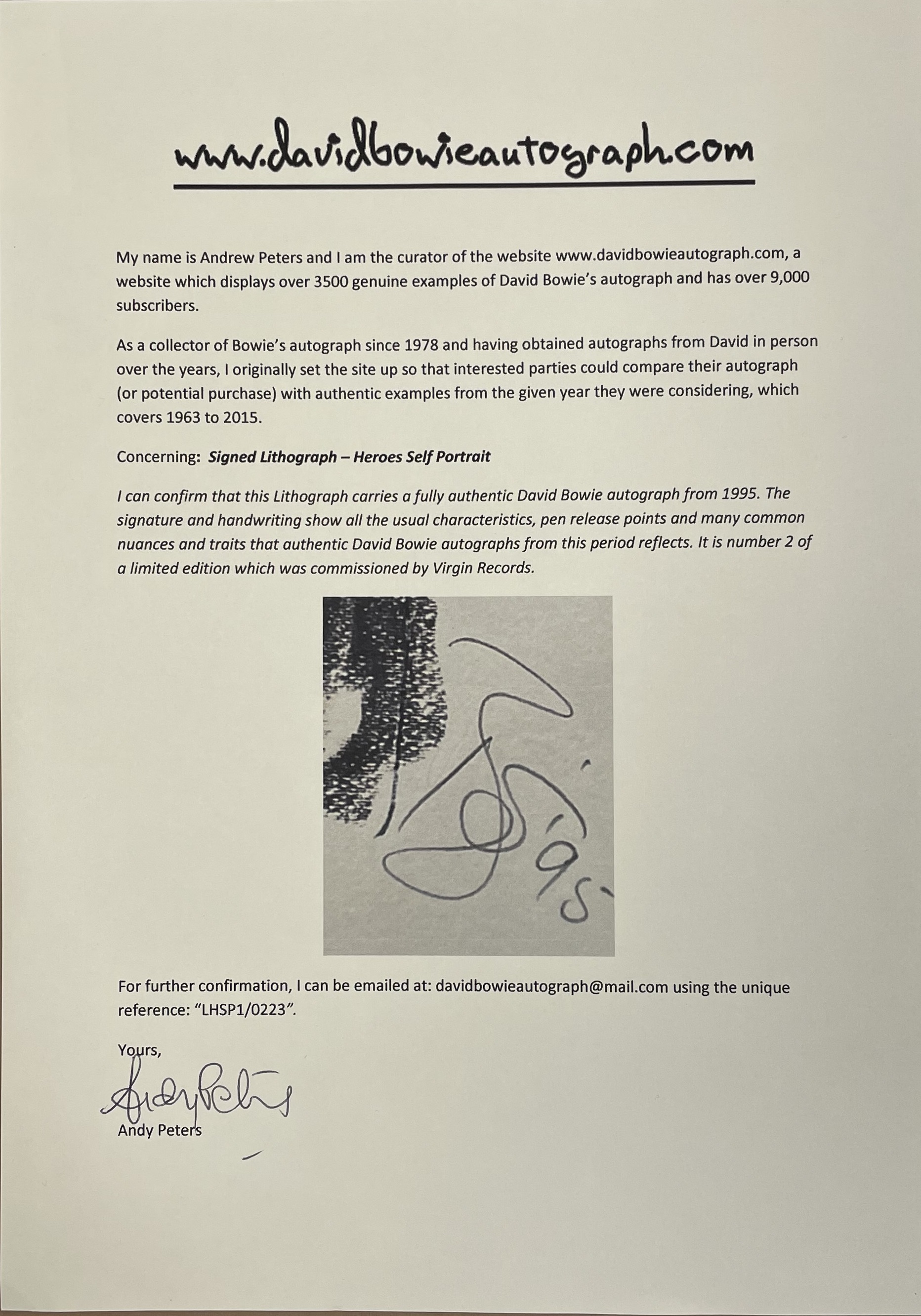 Lot 424 - DAVID BOWIE - SIGNED 1995 LITHOGRAPH PRINT.