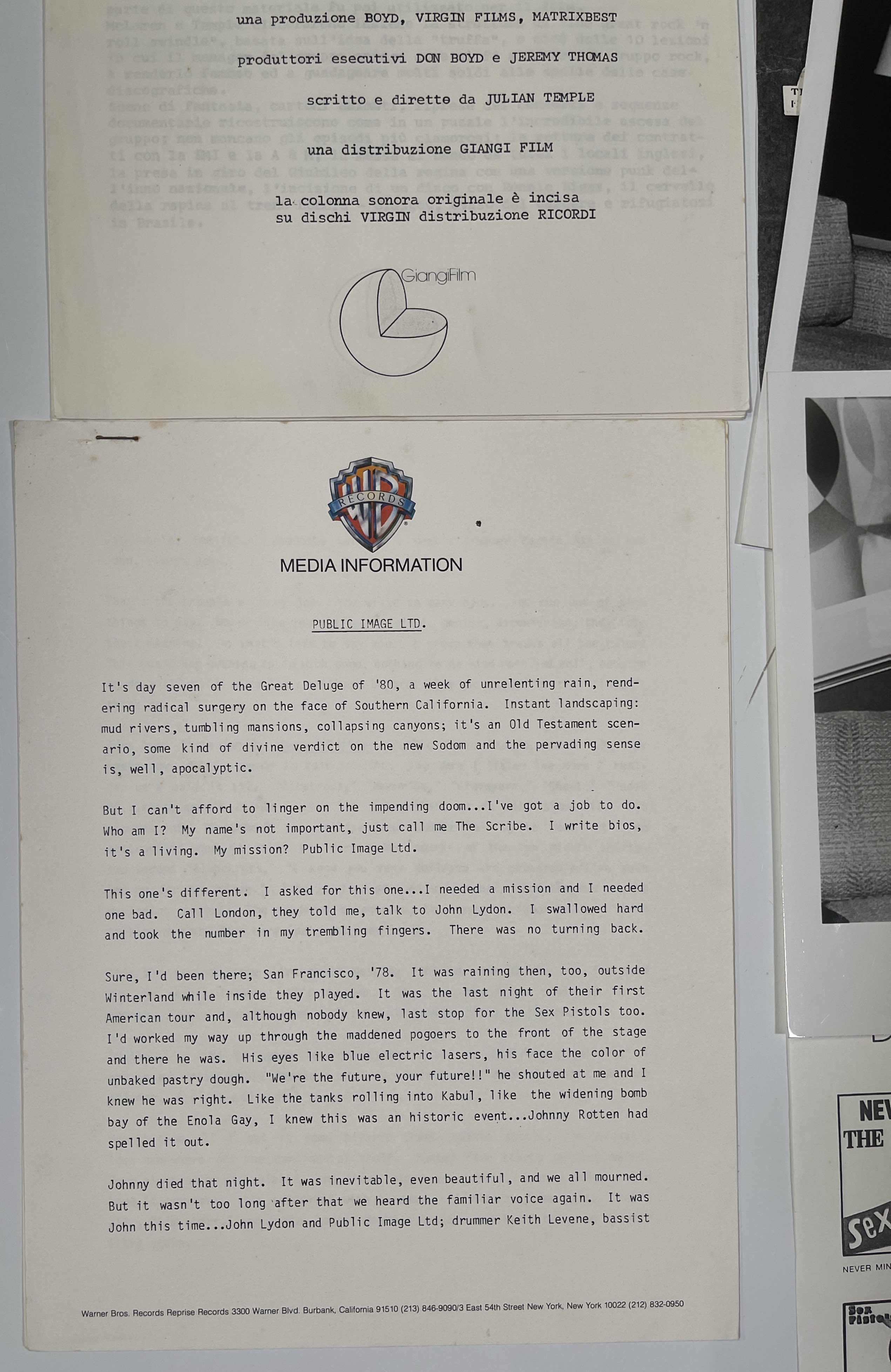 Lot 82 The Sex Pistols Original Italian Press Kit