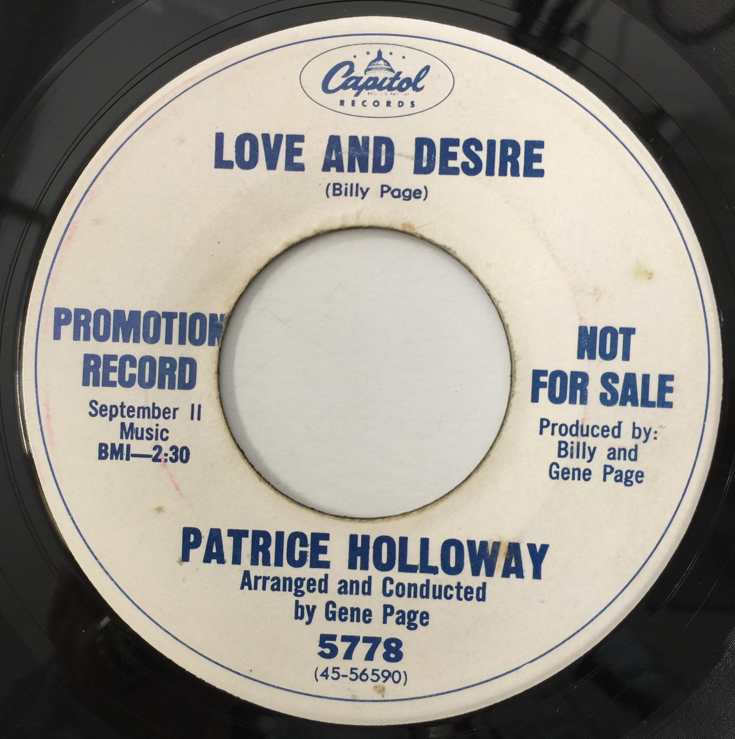 Lot 221 - PATRICE HOLLOWAY - LOVE AND DESIRE 7" (PROMO