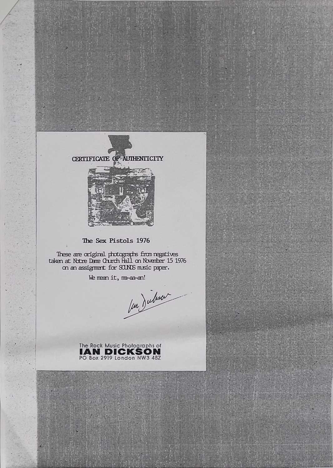Lot 98 - THE SEX PISTOLS - IAN DICKSON SIGNED NOTRE
