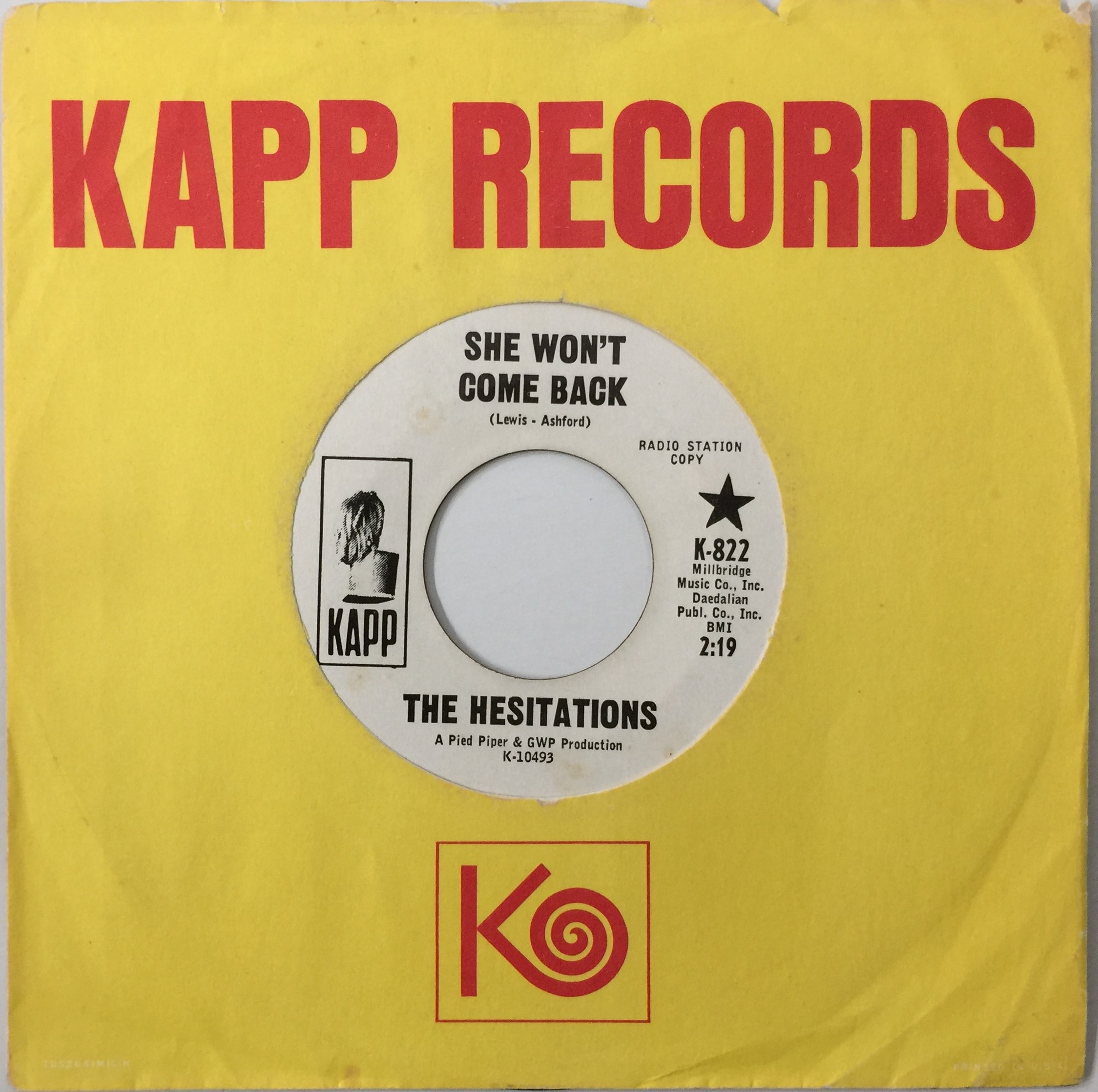 Lot 232 - THE HESITATIONS - SHE WON'T COME BACK (PROMO