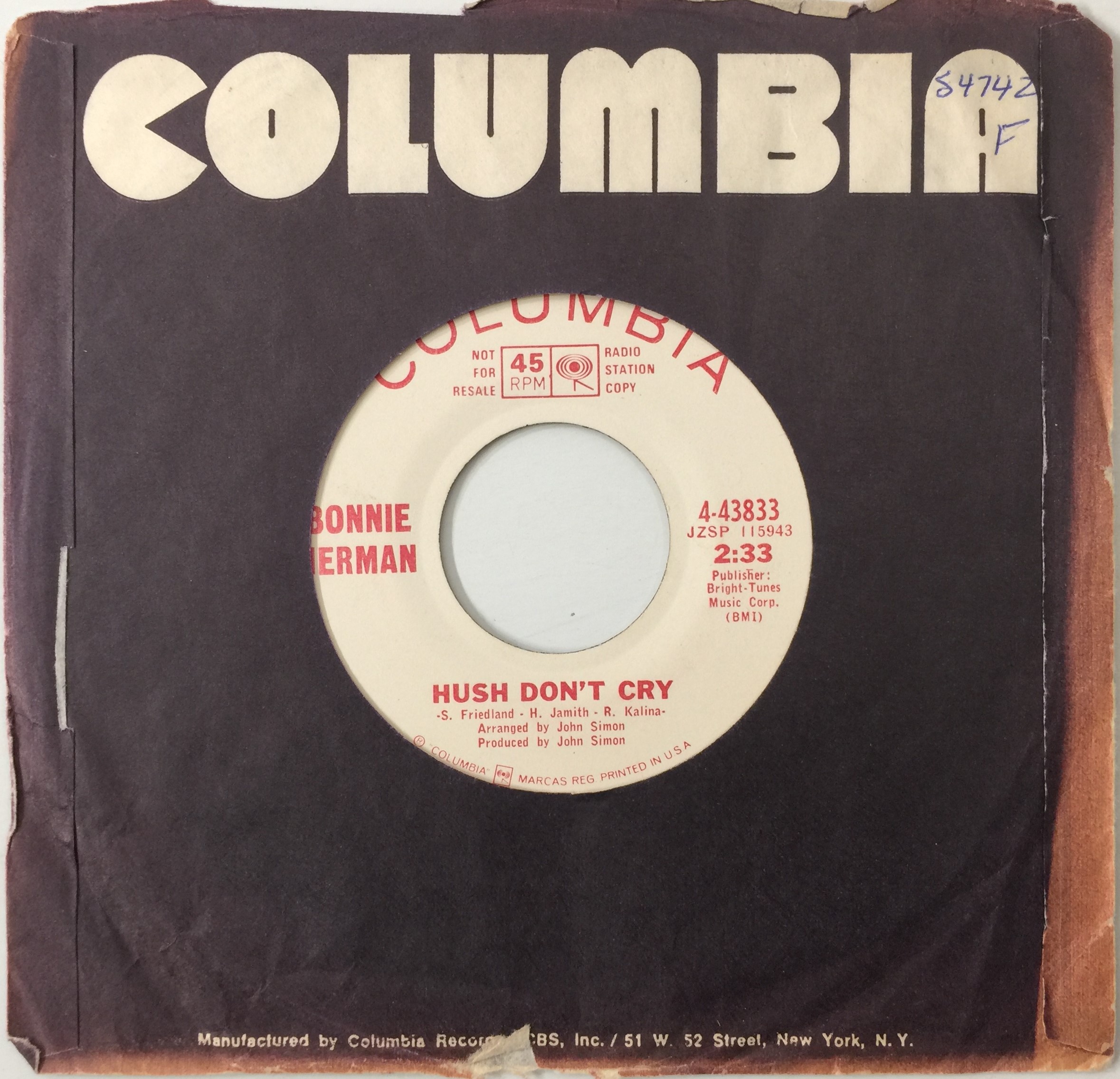 Lot 43 - BONNIE HERMAN - HUSH DON'T CRY/ HERE THERE