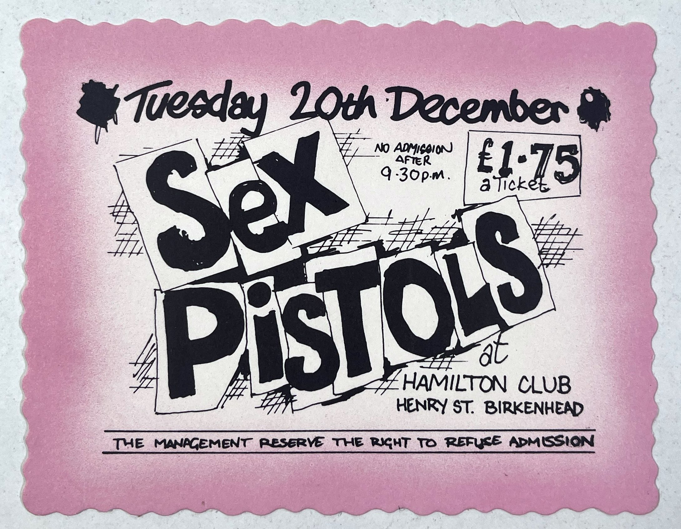 Lot 110 - THE SEX PISTOLS - ORIGINAL TICKET FOR THE
