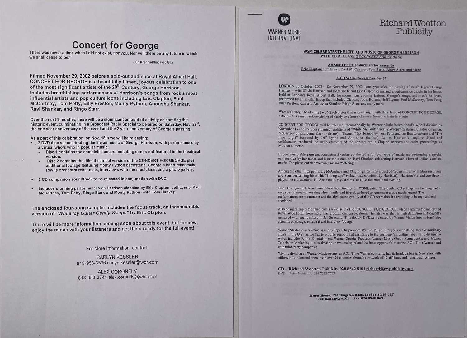 Lot 146 - GEORGE HARRISON - CONCERT FOR GEORGE