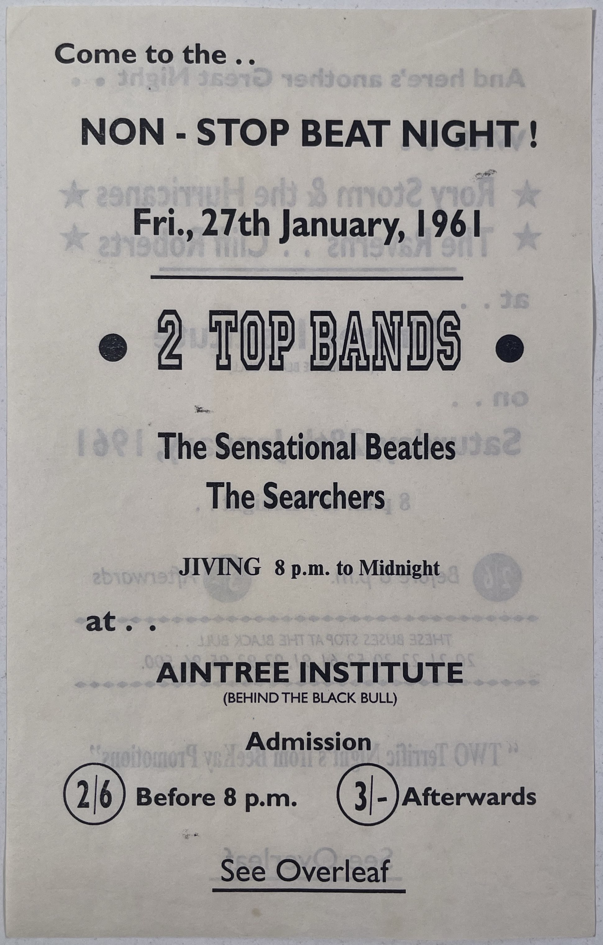 Lot 274 - THE BEATLES - ORIGINAL 1961 HANDBILL.