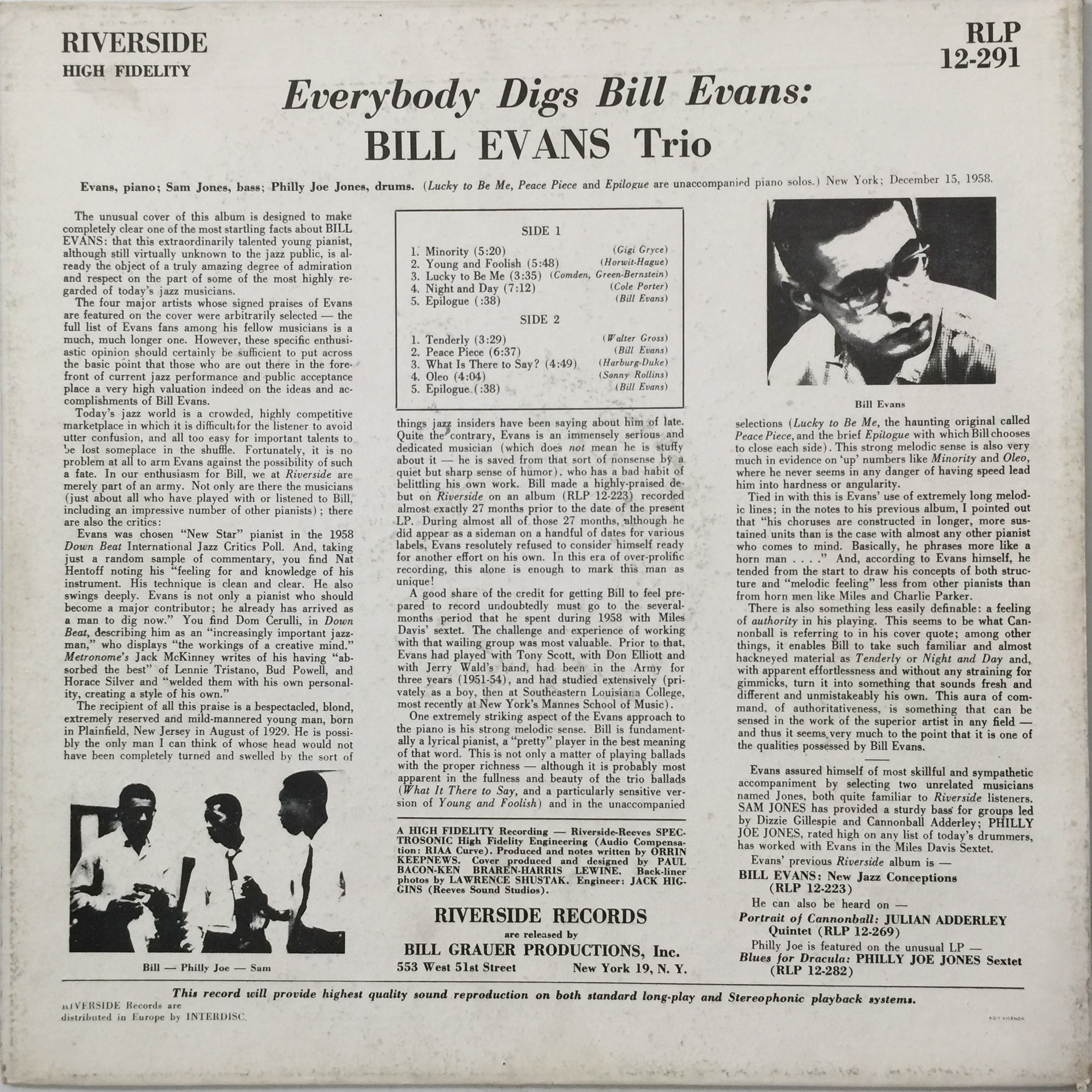 Lot 28 - EVERYBODY DIGS BILL EVANS LP (12-291, 1960 UK