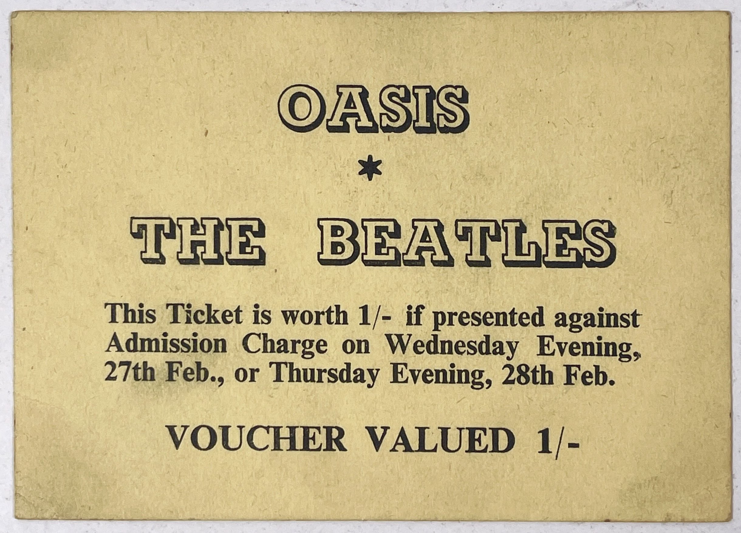 Lot 337 - THE BEATLES - A RARE TICKET FOR OASIS,