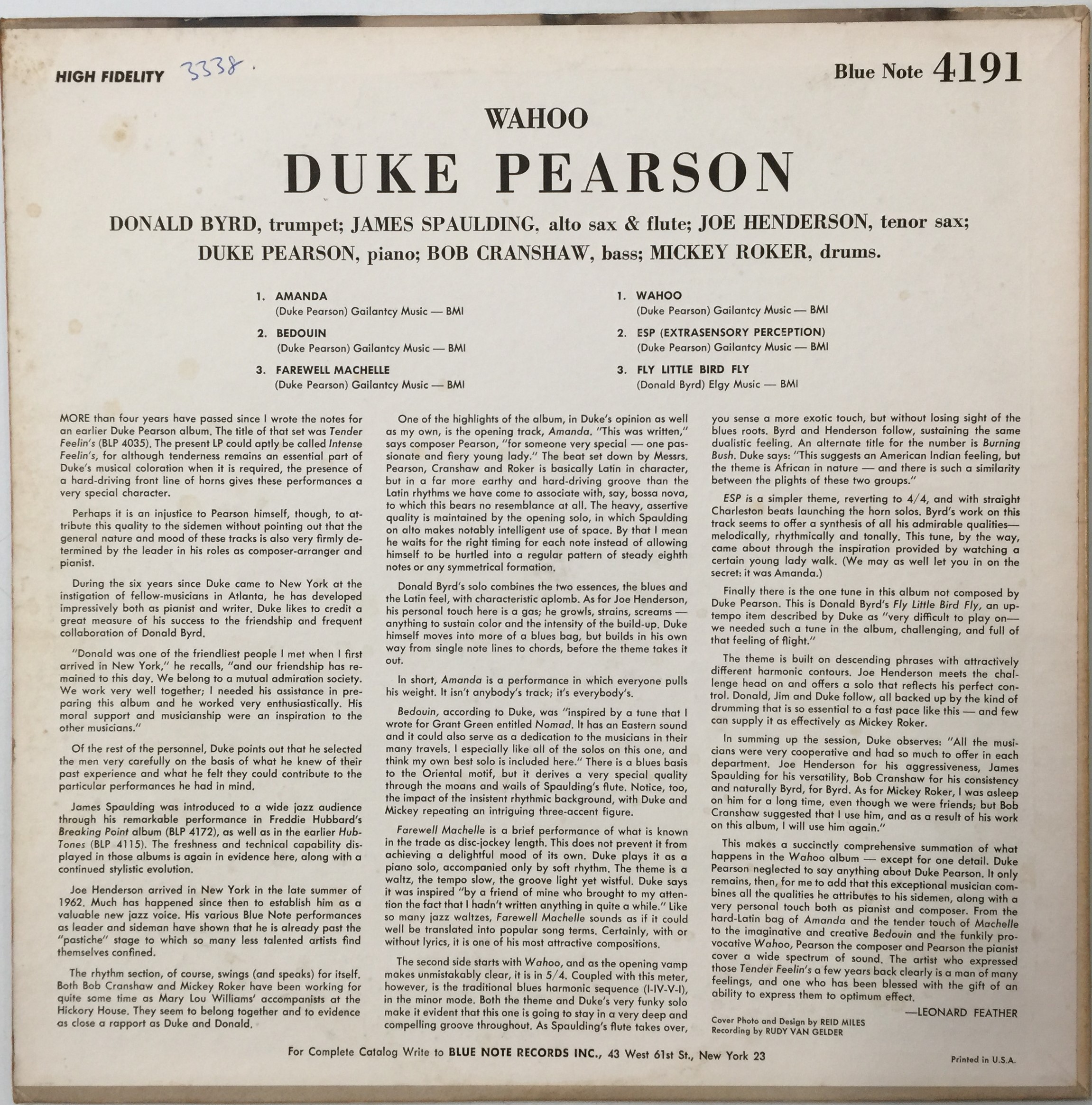 Lot 99 - DUKE PEARSON - WAHOO LP (US OG - BLUE NOTE