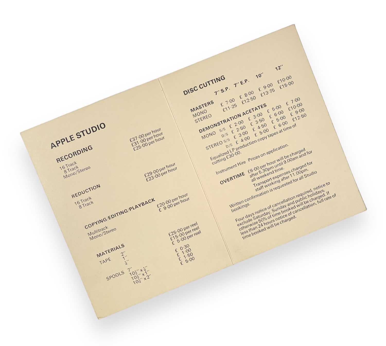 Lot 242 - THE BEATLES INTEREST - APPLE STUDIOS RATE