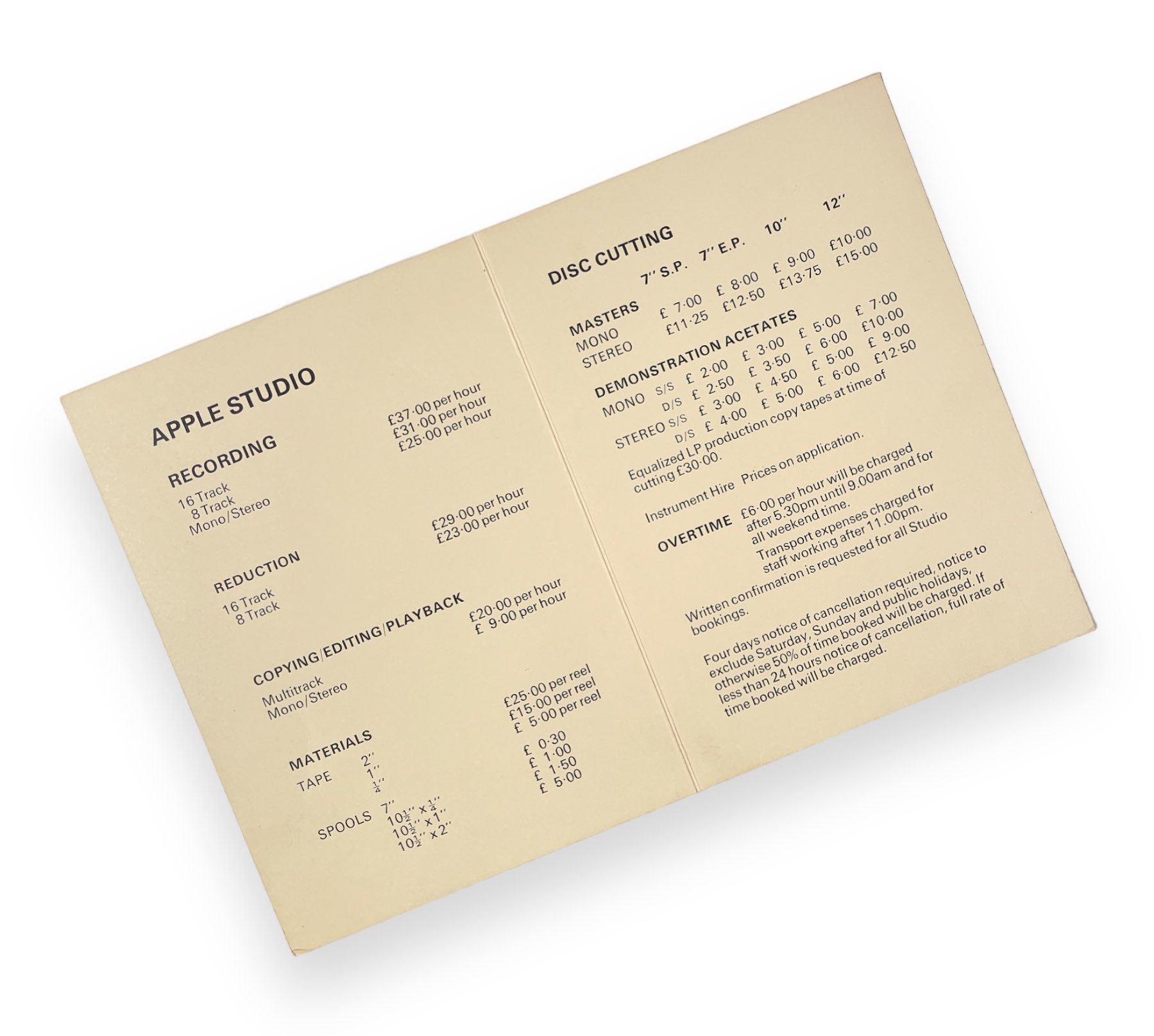 Lot 242 - THE BEATLES INTEREST - APPLE STUDIOS RATE
