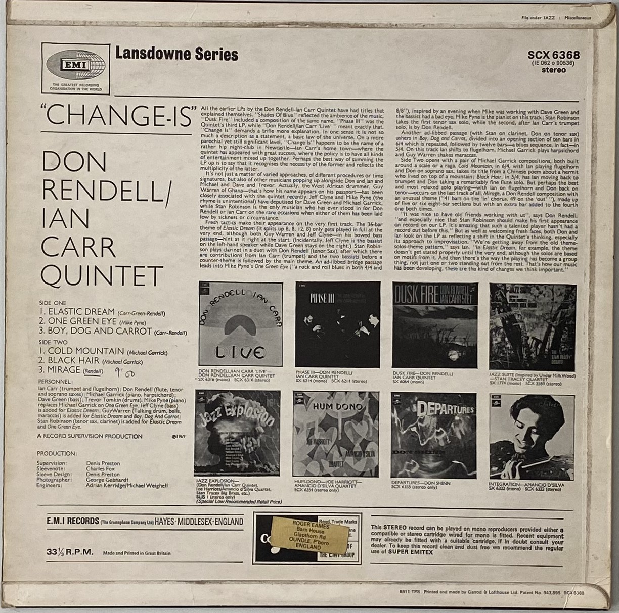 Lot 212 - THE DON RENDELL/ IAN CARR QUINTET - CHANGE