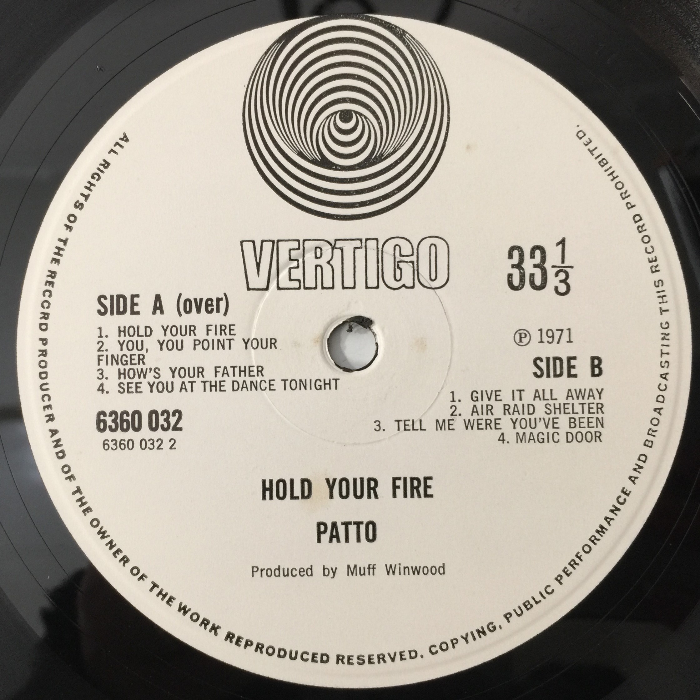 Lot 61 - PATTO - HOLD YOUR FIRE LP (UK FIRST - SWIRL
