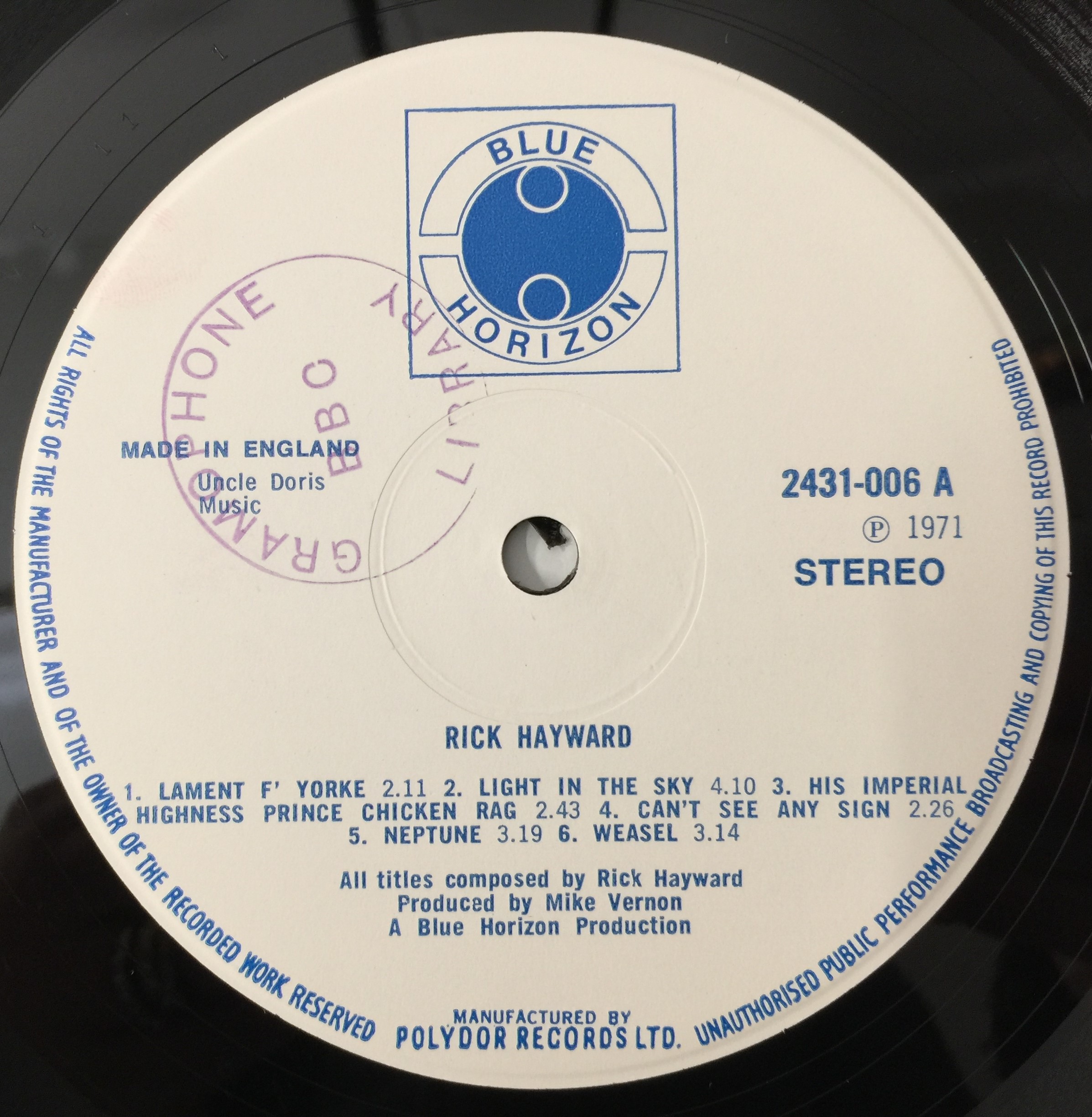 Lot 88 - RICK HAYWARD - RICK HAYWARD LP (ORIGINAL UK