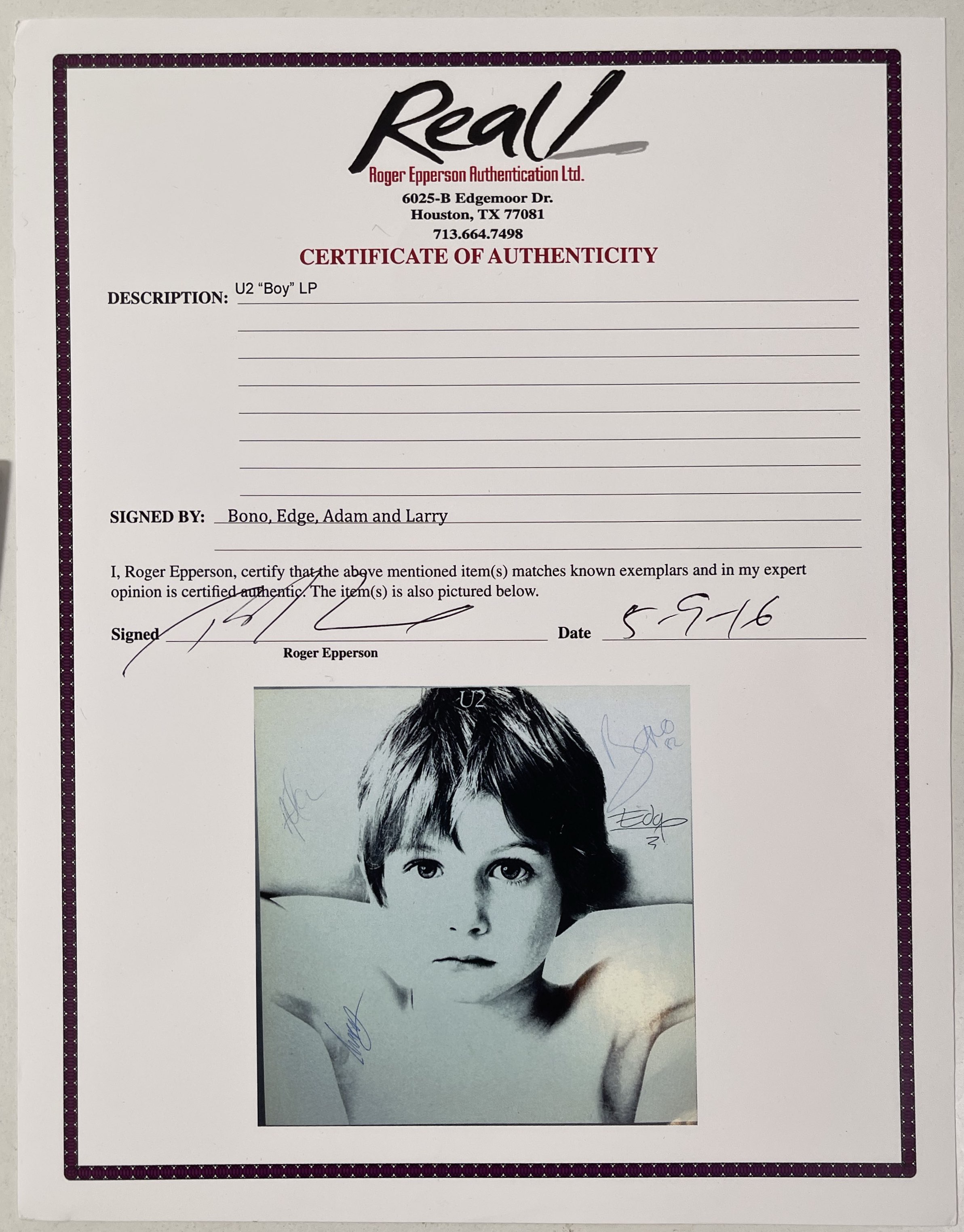 Lot 94 - U2 - A FULLY SIGNED COPY OF BOY.