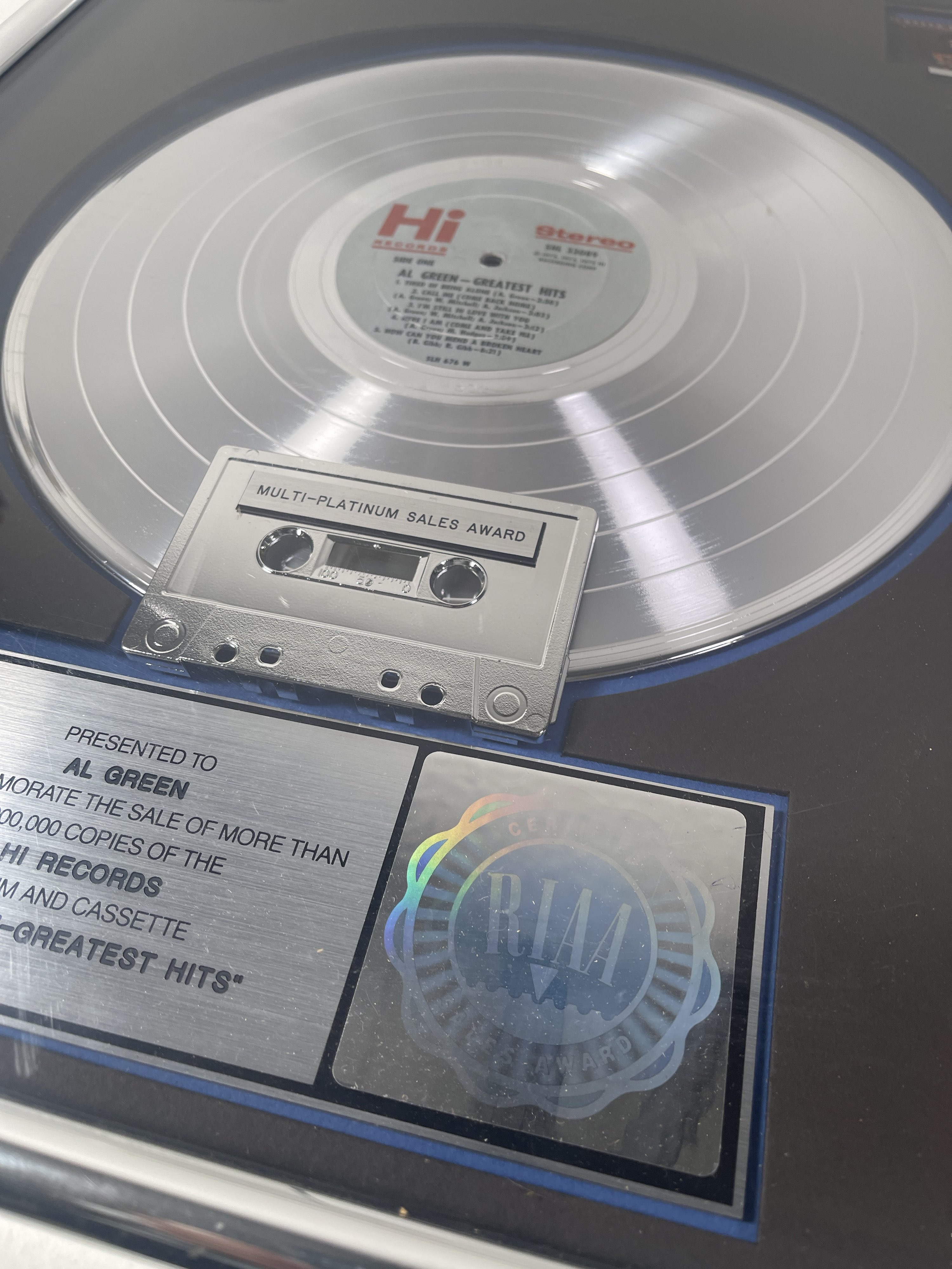 Lot 102 - AL GREEN - AN ORIGINAL RIAA SALES AWARD.