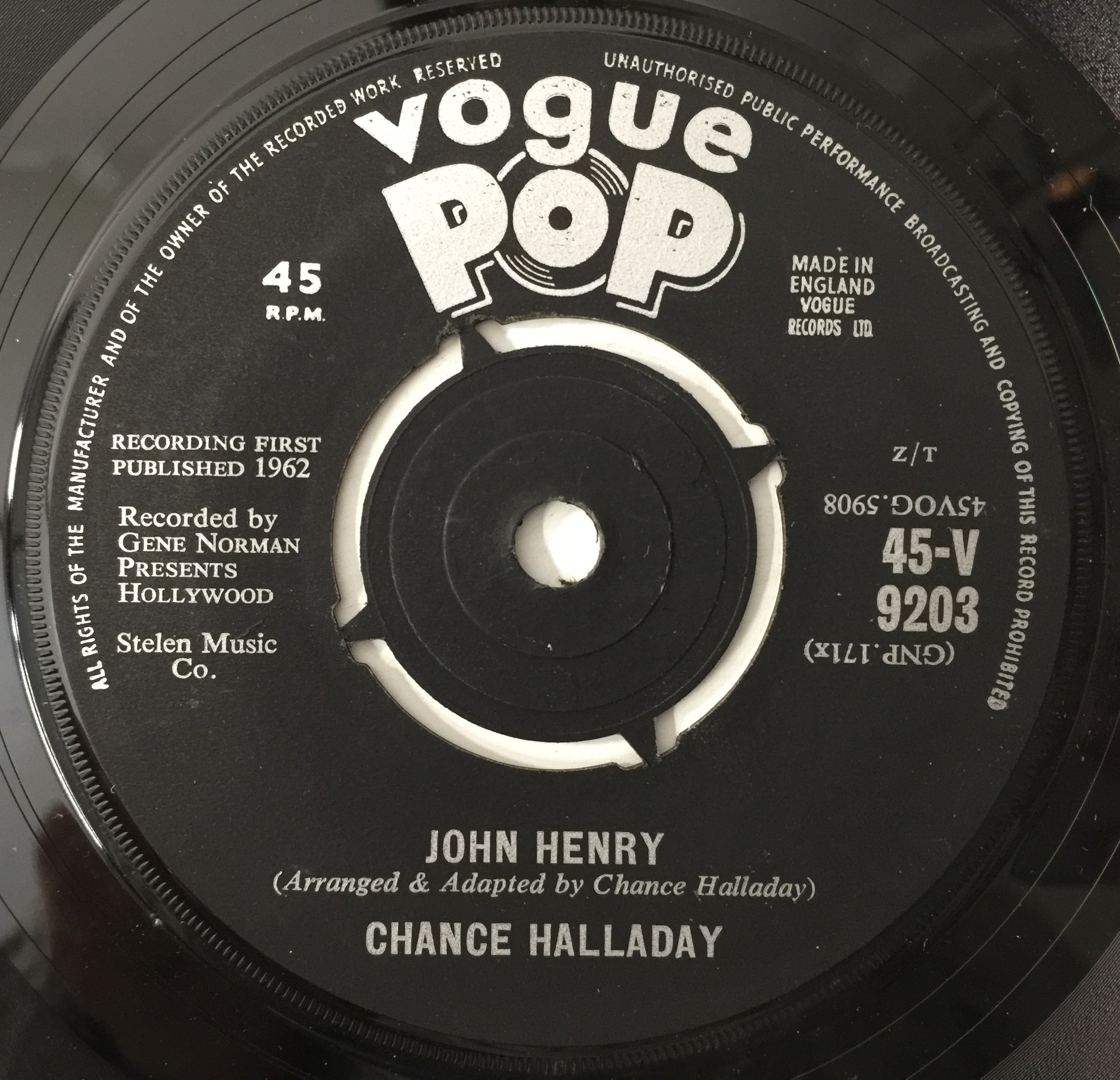 Lot 374 - CHANCE HALLADAY - JOHN HENRY 7" (VOGUE POP