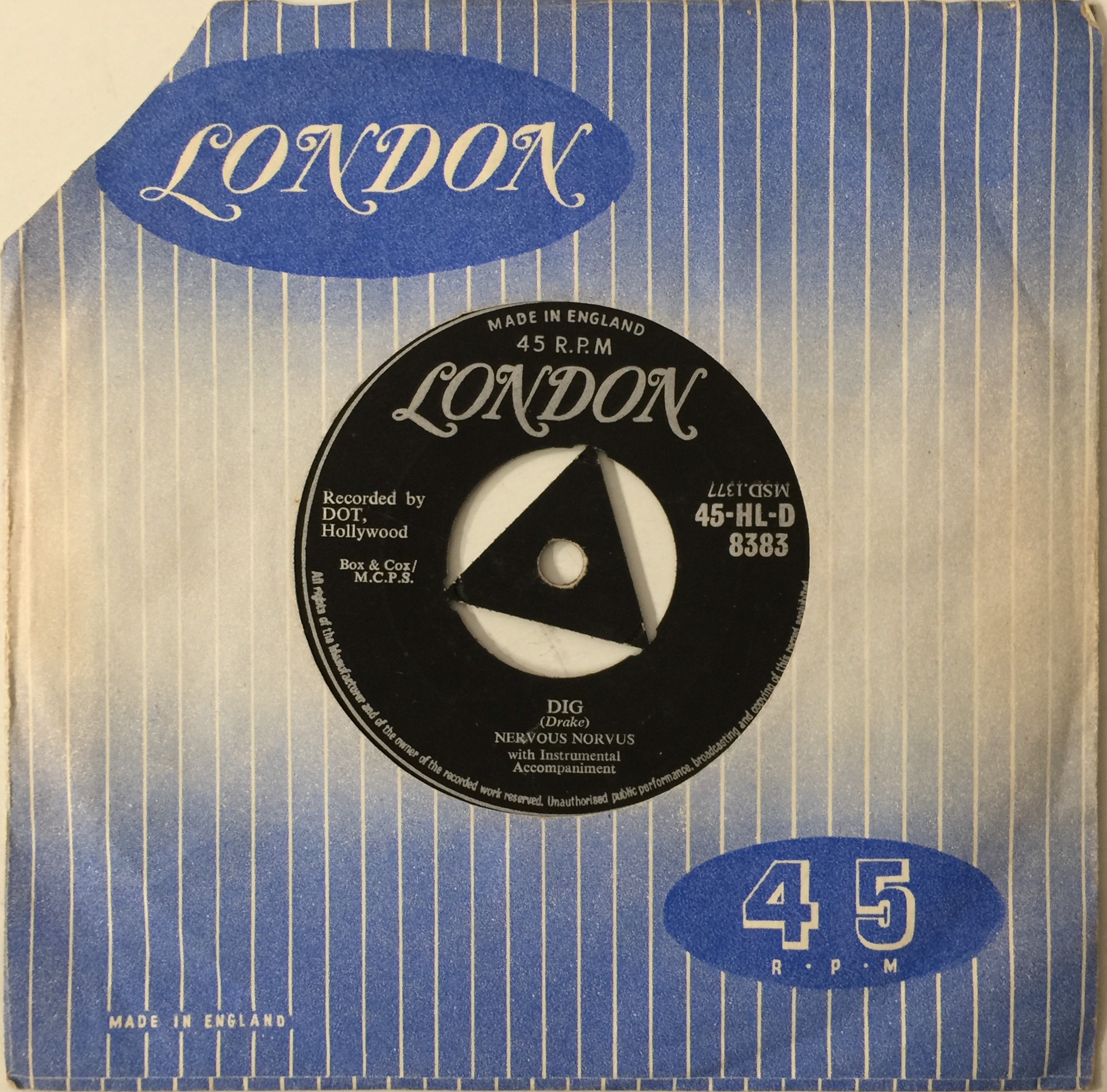 Lot 391 - NERVOUS NORVUS - DIG 7" (45-HL-D 8383)