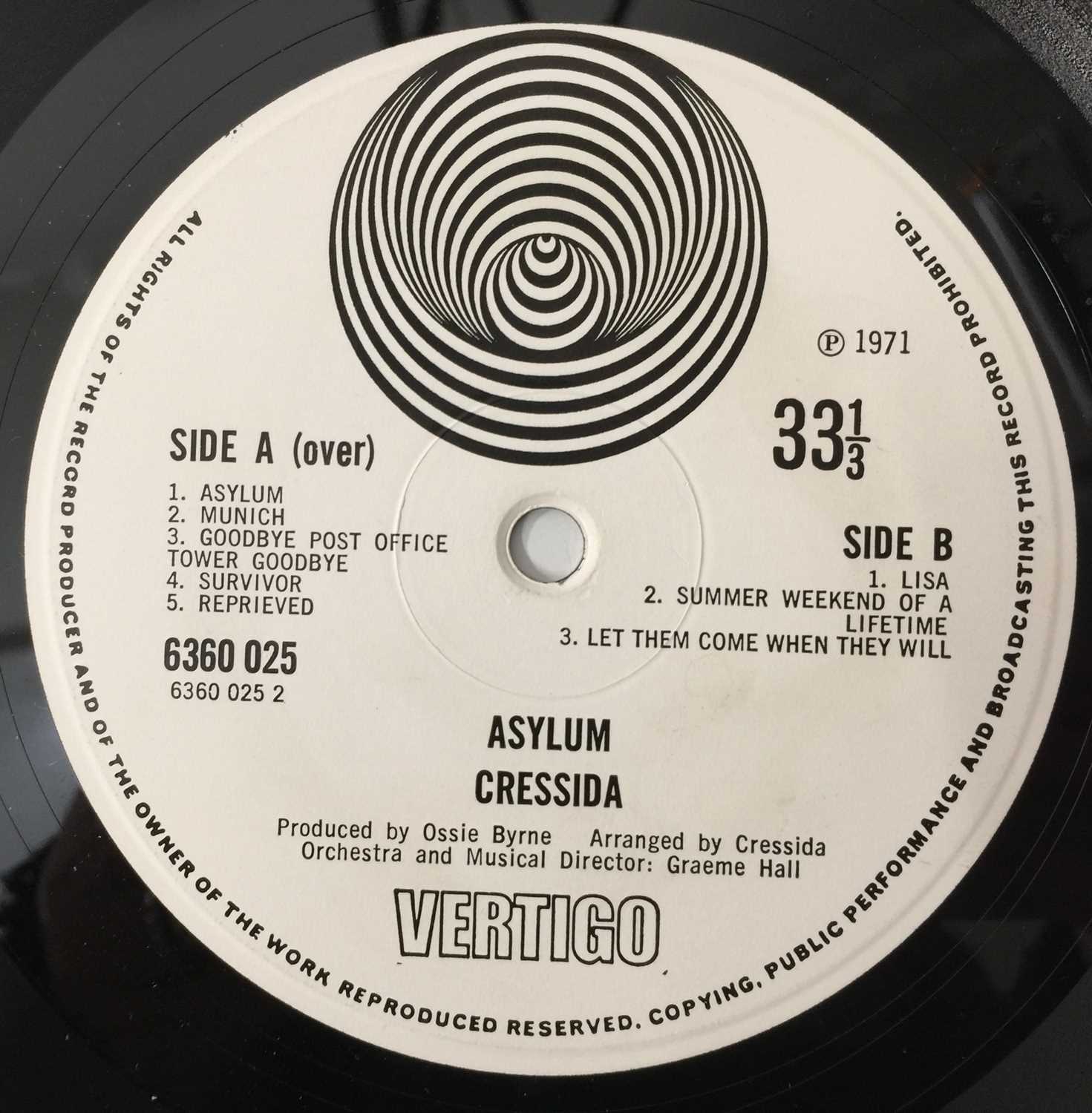 Lot 337 - CRESSIDA - ASYLUM LP (UK OG - VERTIGO SWIRL