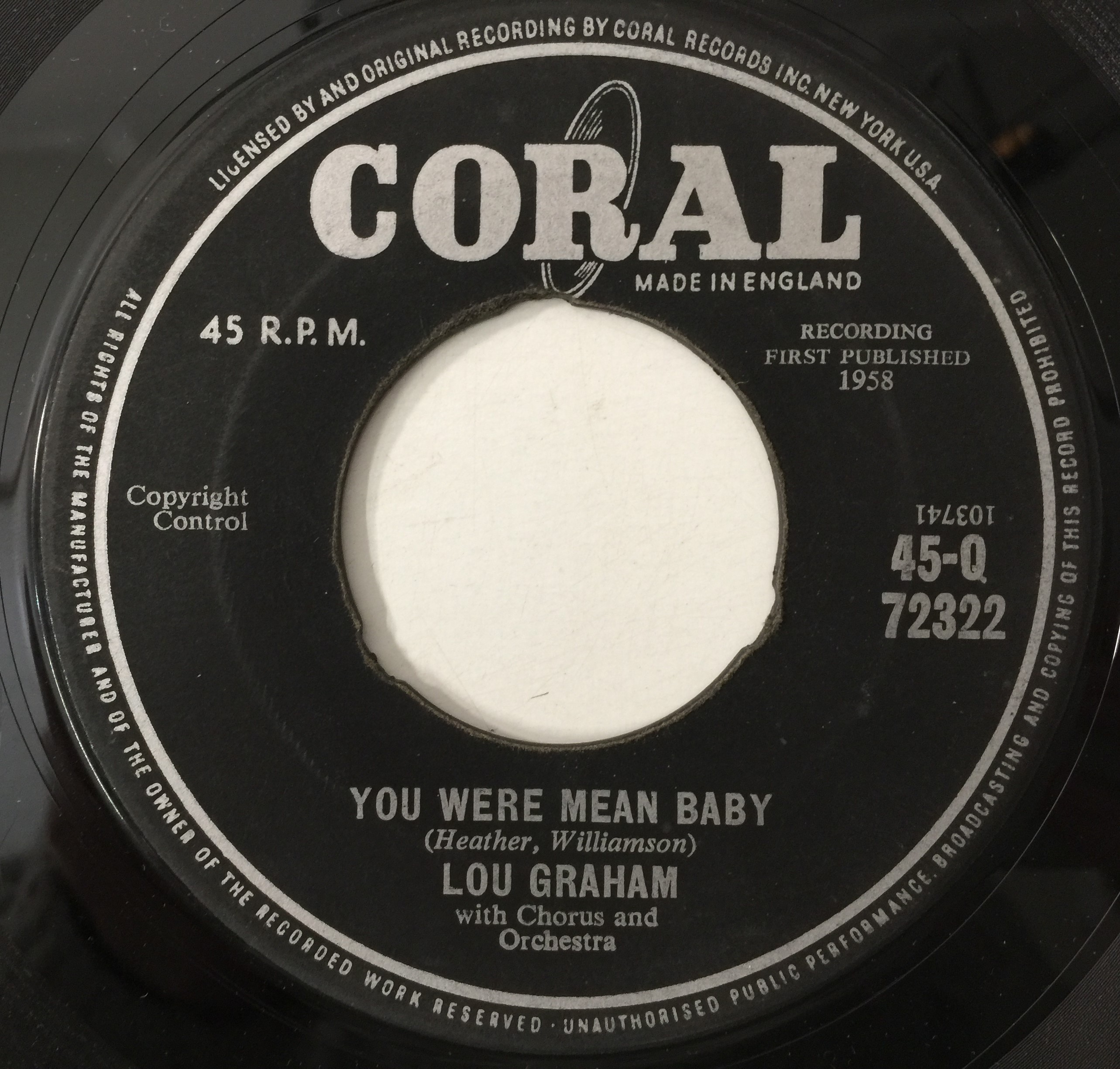 Lot 419 - LOU GRAHAM - WEE WILLIE BROWN 7" (CORAL 45-Q