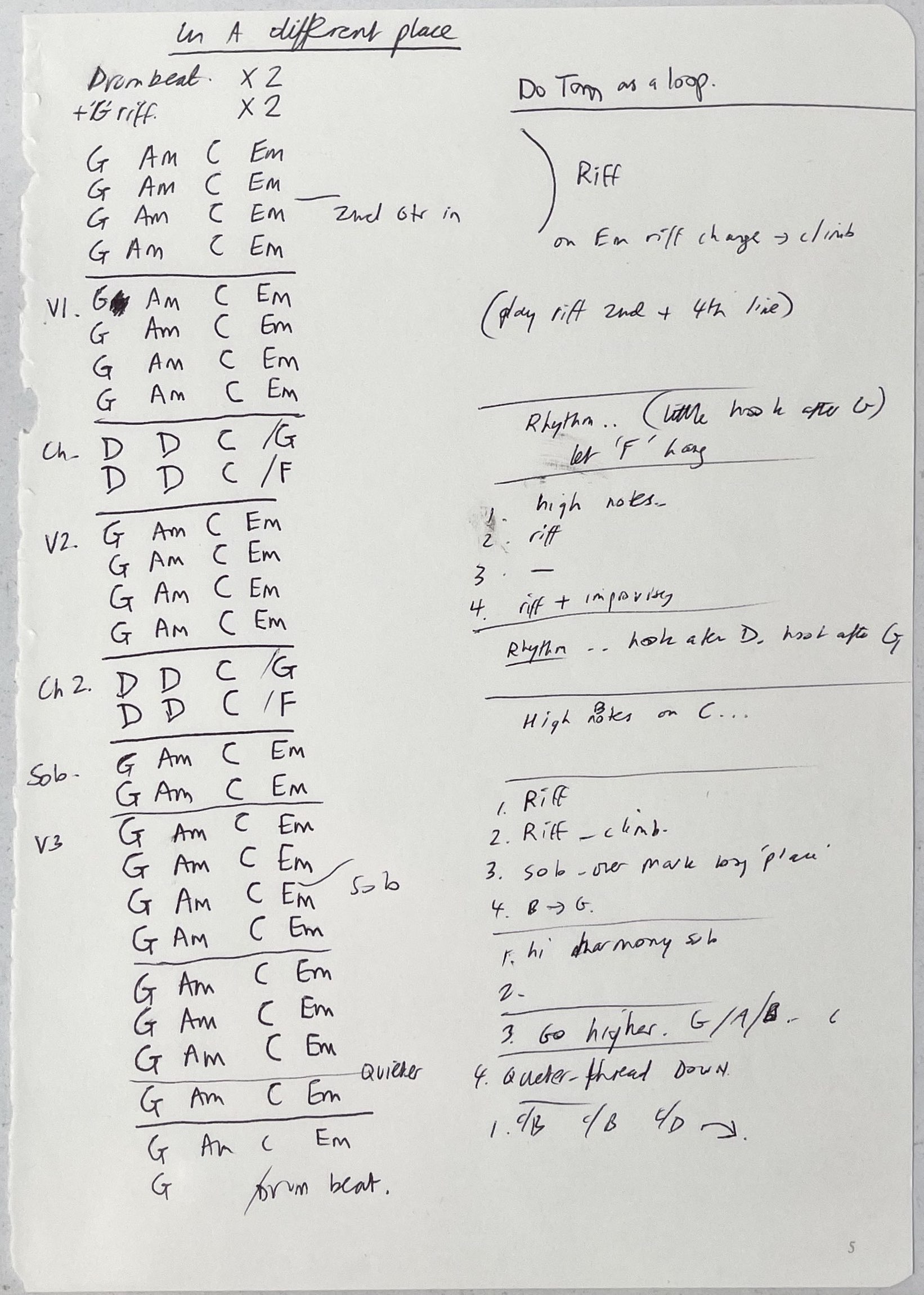 Lot 222 - RIDE - ORIGINAL HANDWRITTEN CHORD SHEETS AND