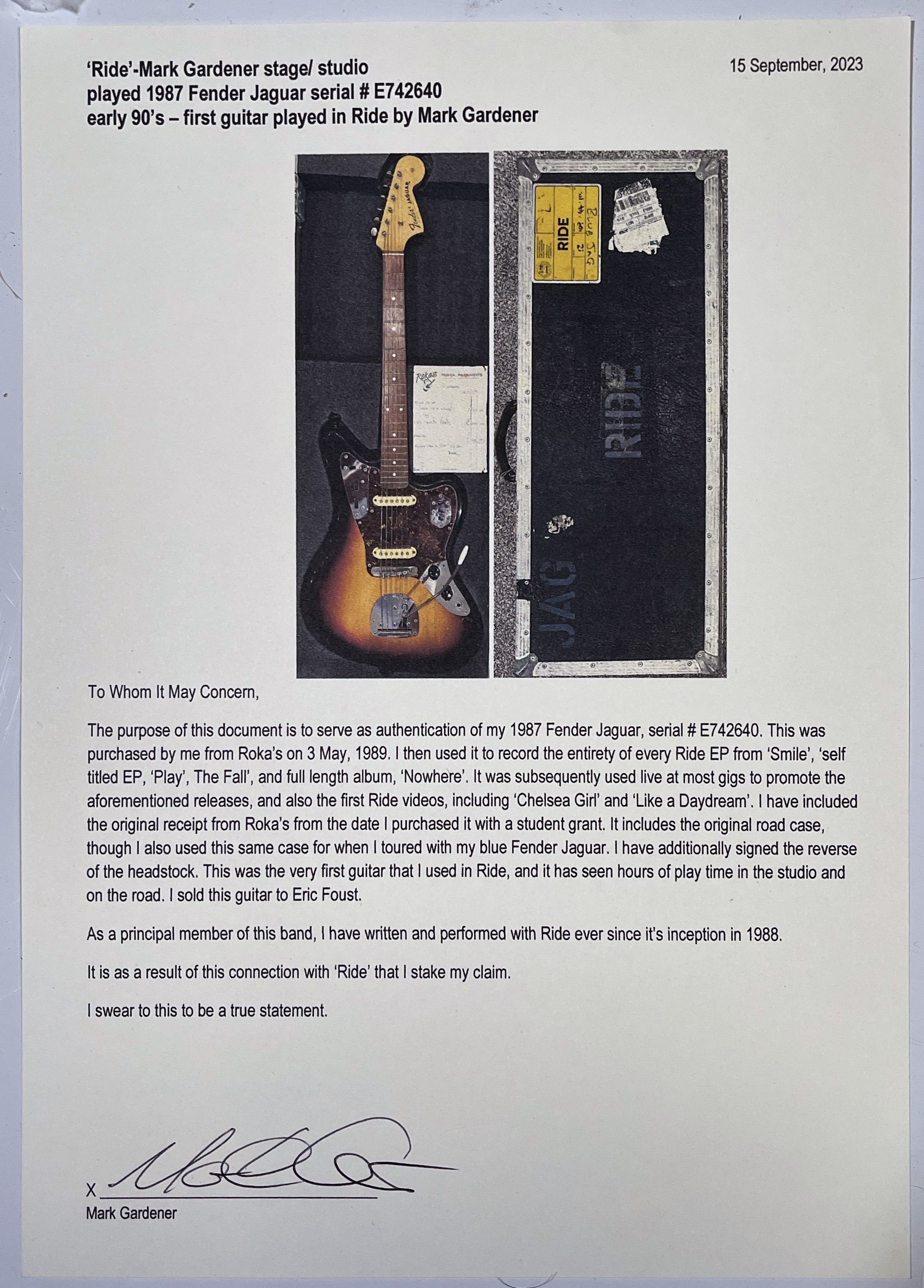 Lot 235 - RIDE - MARK GARDNER'S 1987 FENDER JAGUAR