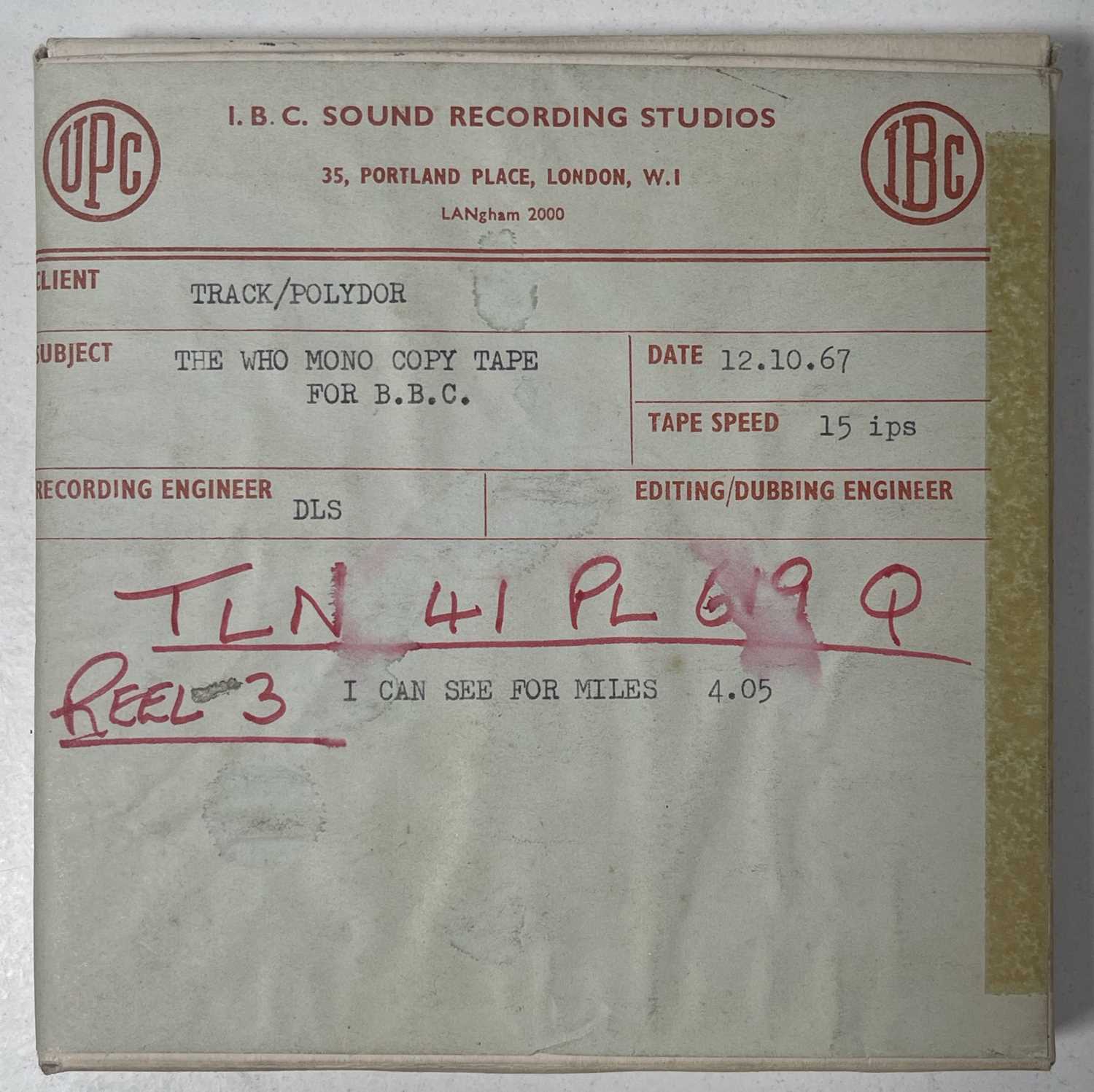 Lot 174 - THE WHO - A COPY MASTER TAPE FOR 'I CAN SEE