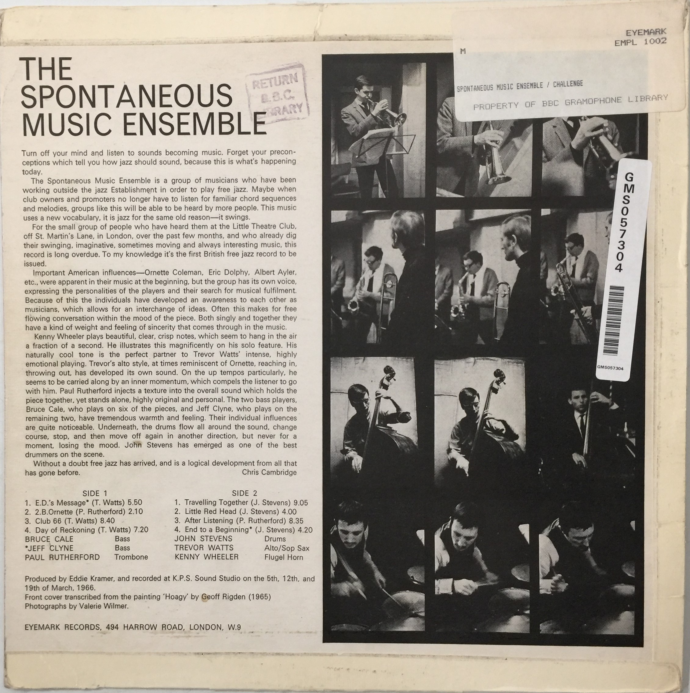 Lot 72 - SPONTANEOUS MUSIC ENSEMBLE - CHALLENGE LP