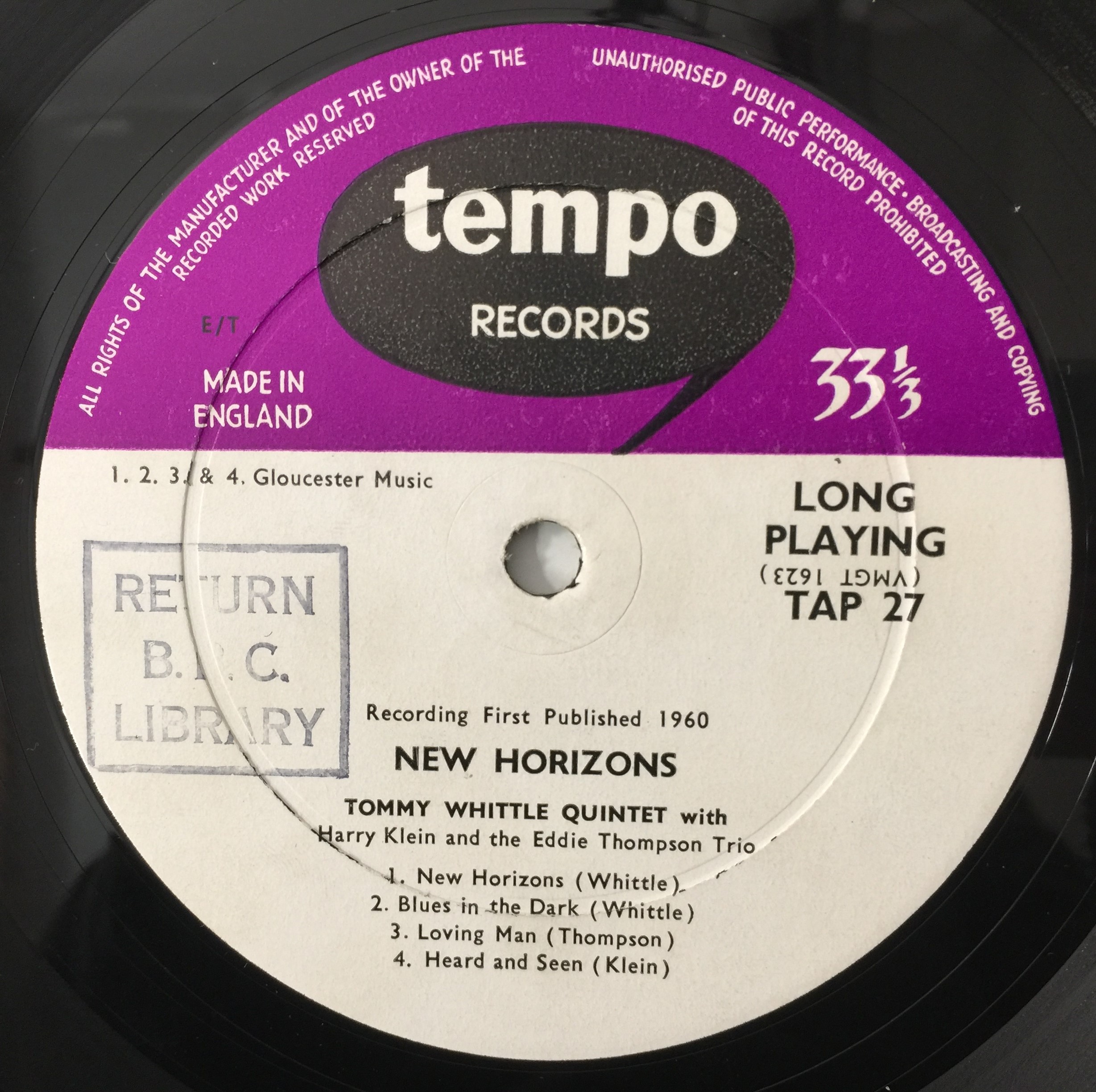 Lot 74 - TOMMY WHITTLE QUINTET - NEW HORIZONS LP