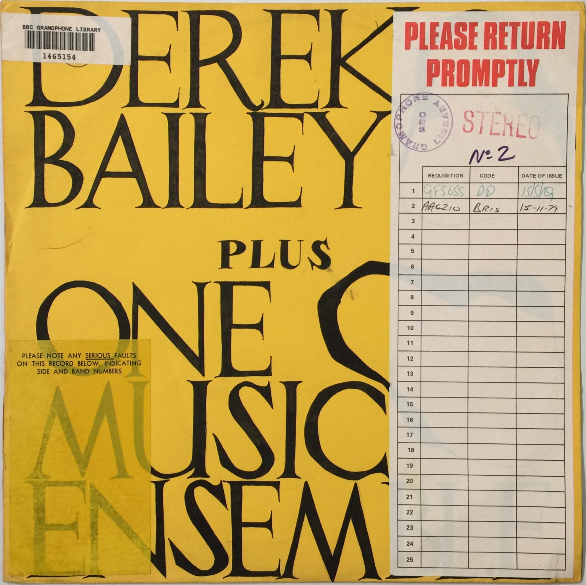 Lot 55 - DEREK BAILEY PLUS ONE MUSIC ENSEMBLE LP