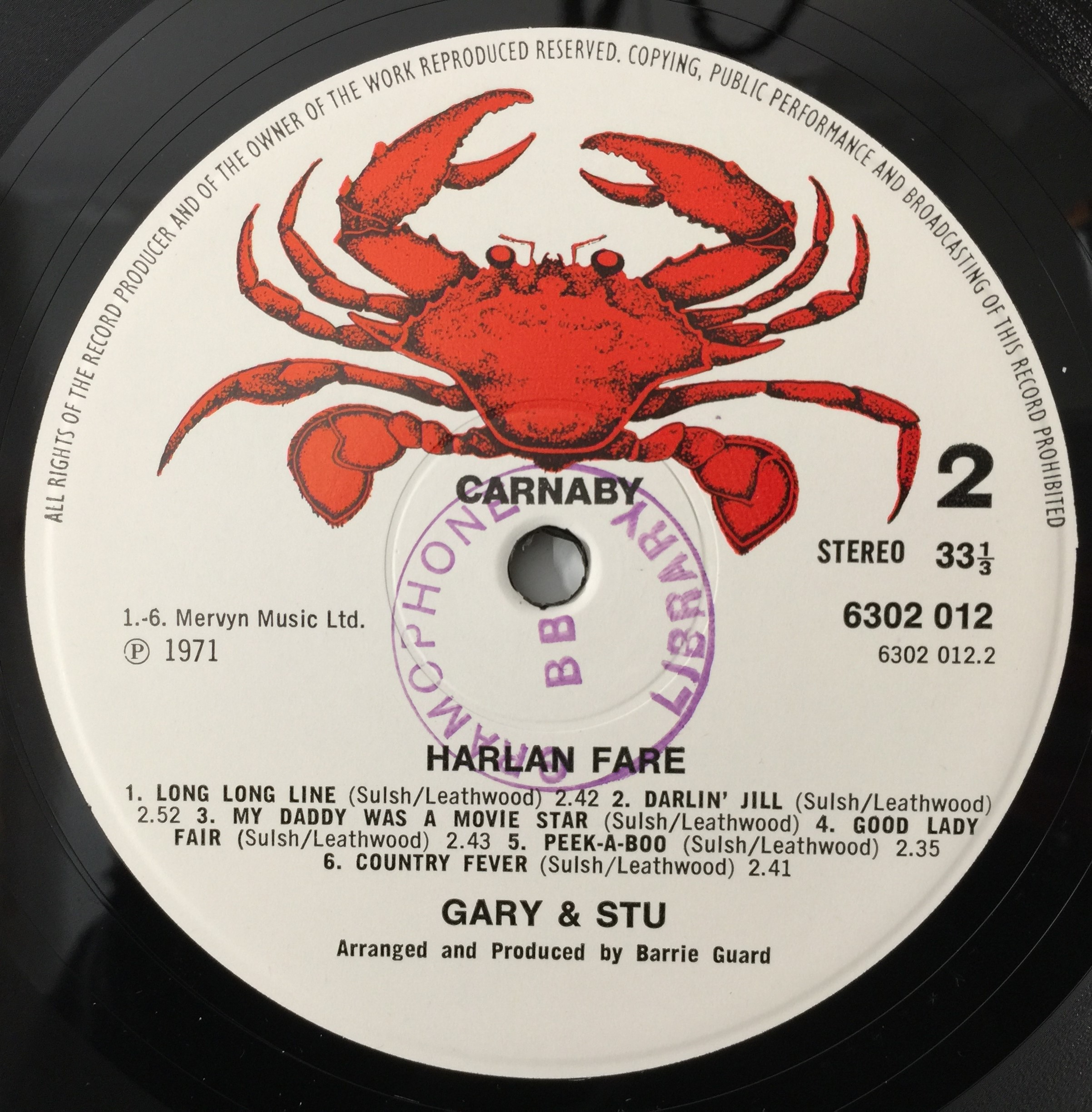 Lot 140 - GARY & STU - HARLAN FARE LP (UK ORIGINAL